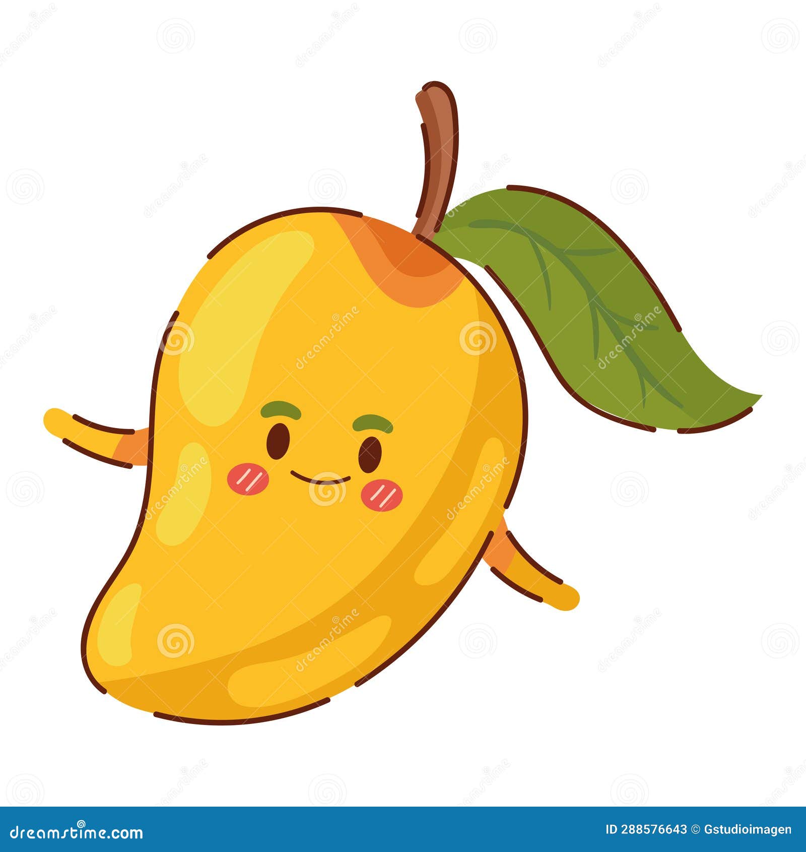 Kawaii Mango With Smiling Face. Cute Colorful Fruit. Vector ...