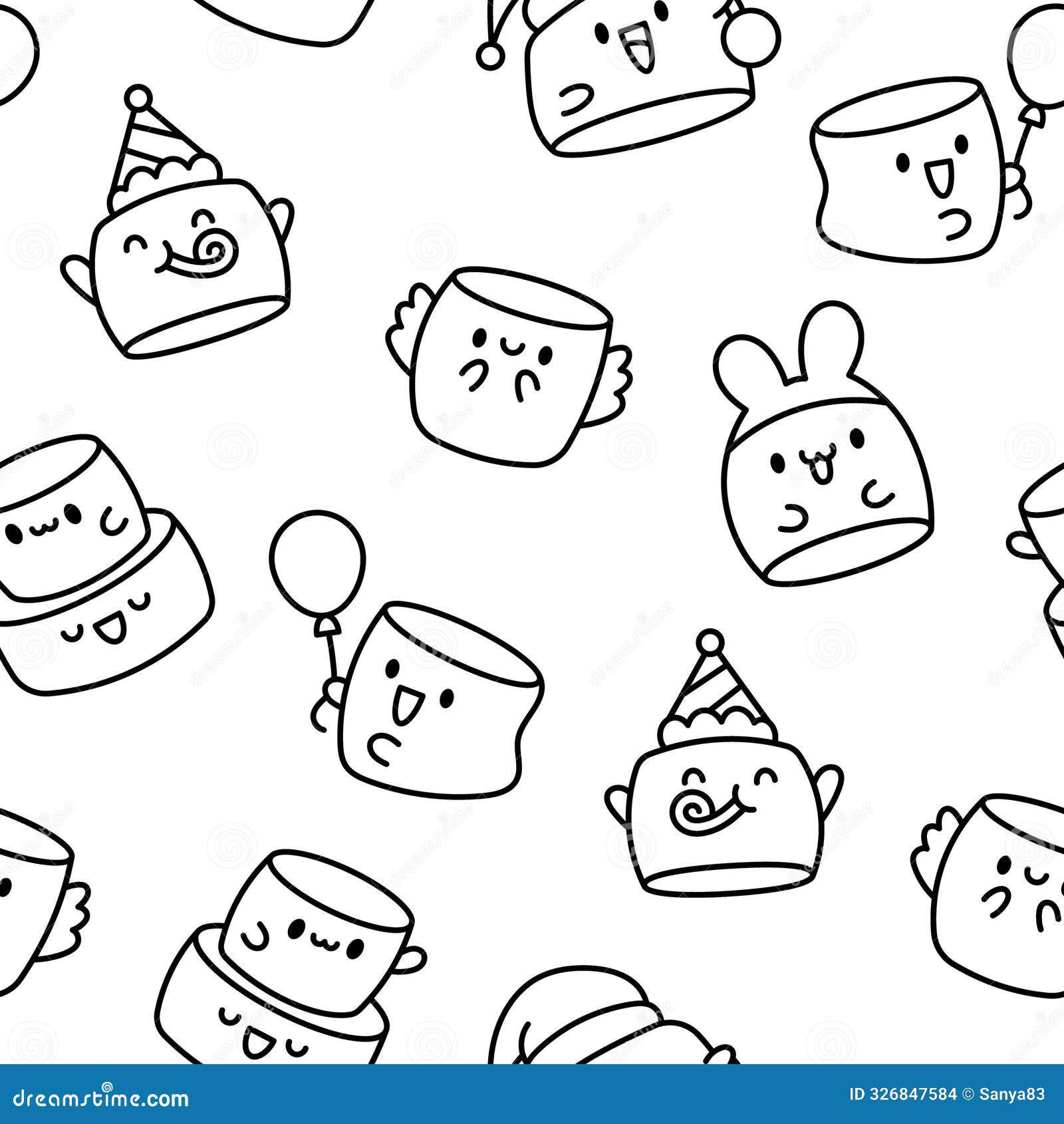 Kawaii Marshmallow Coloring Page Stock Vector Illustration Of Kind