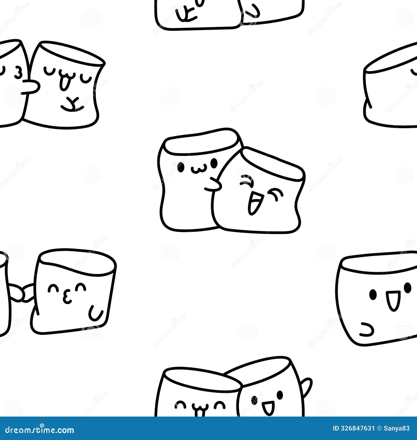 Kawaii Marshmallow Seamless Pattern Vector Illustration