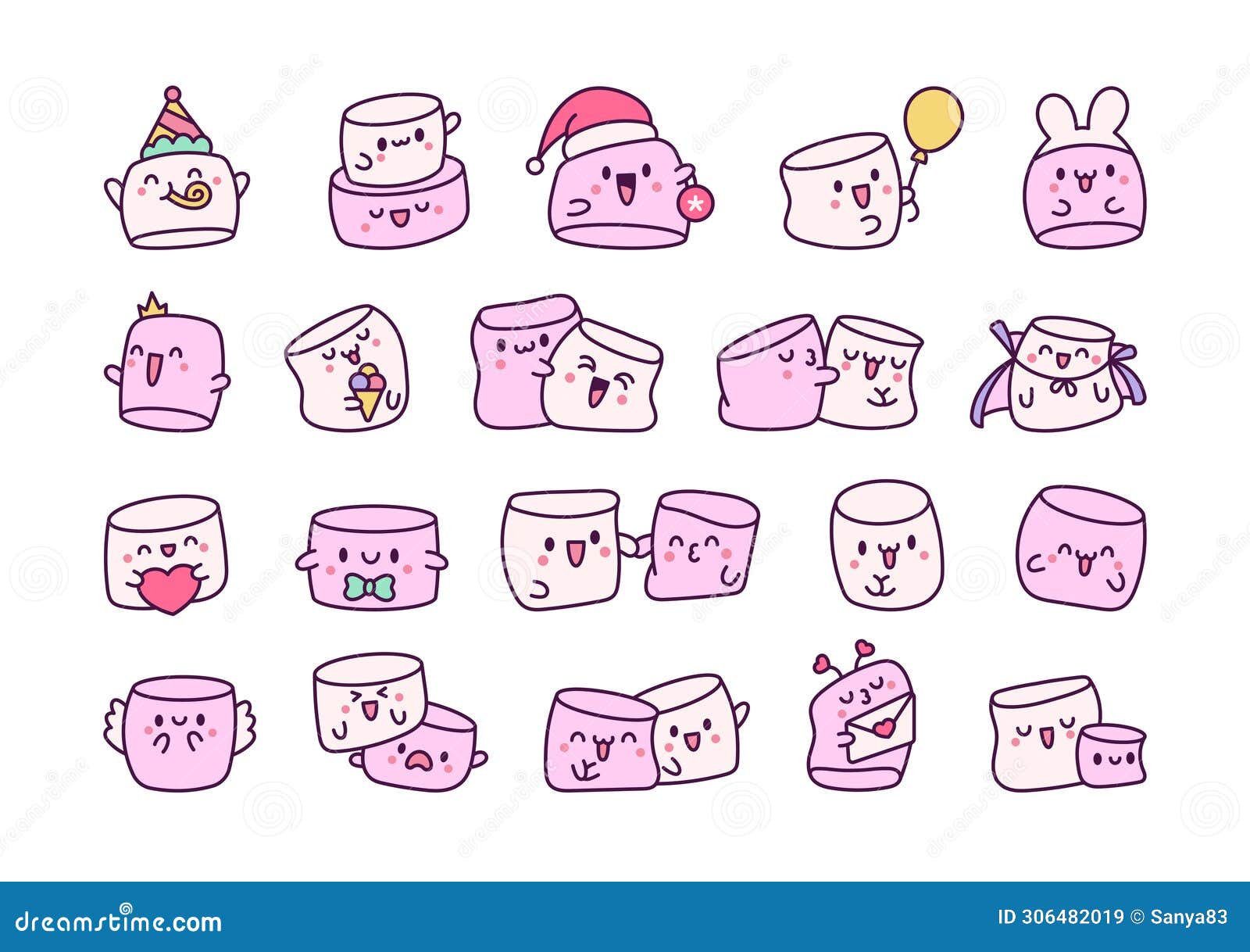 Kawaii Marshmallow Seamless Pattern Vector Illustration