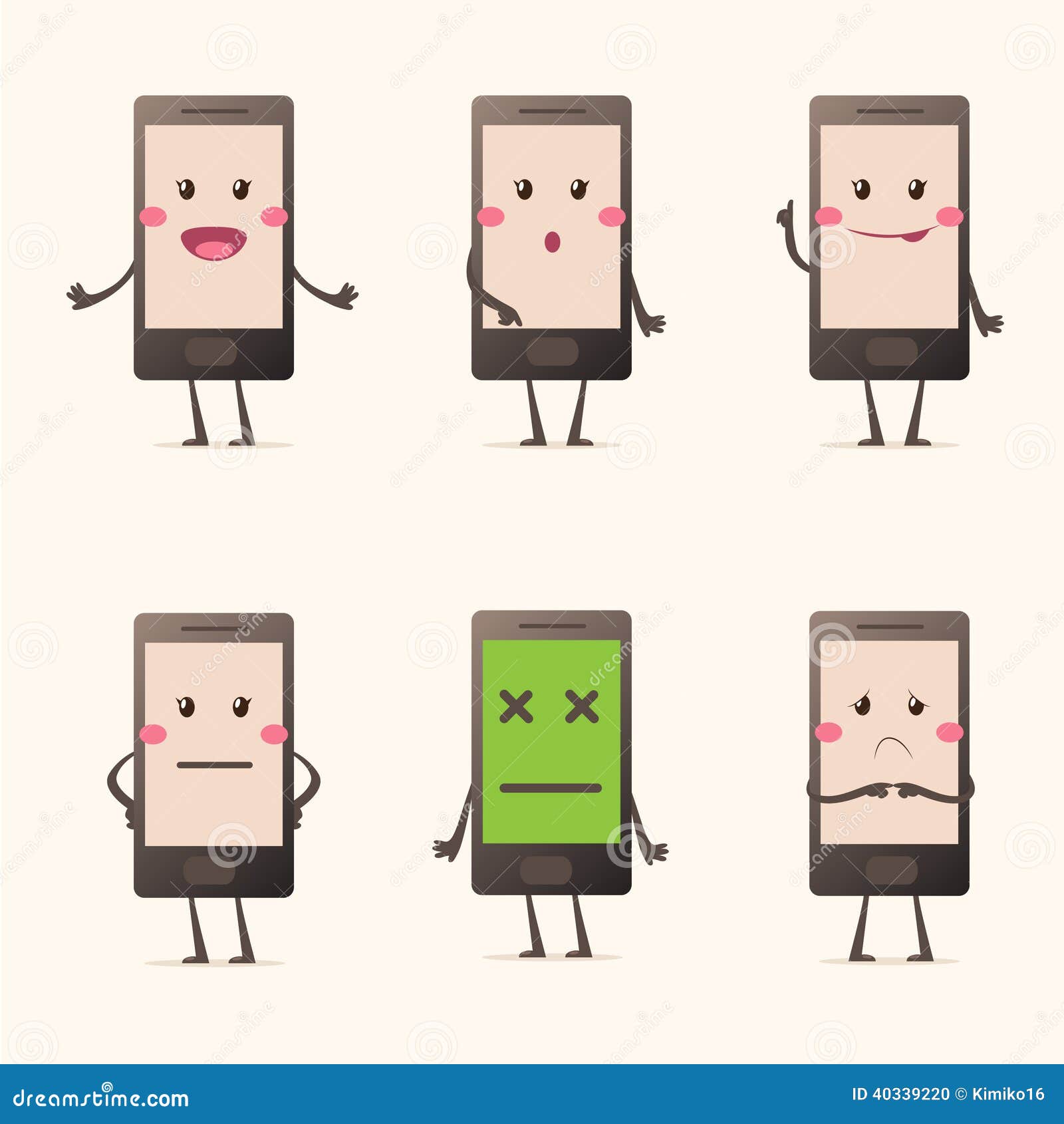 Kawaii Mobile Phone Emotions Set Stock Vector - Illustration of humor ...