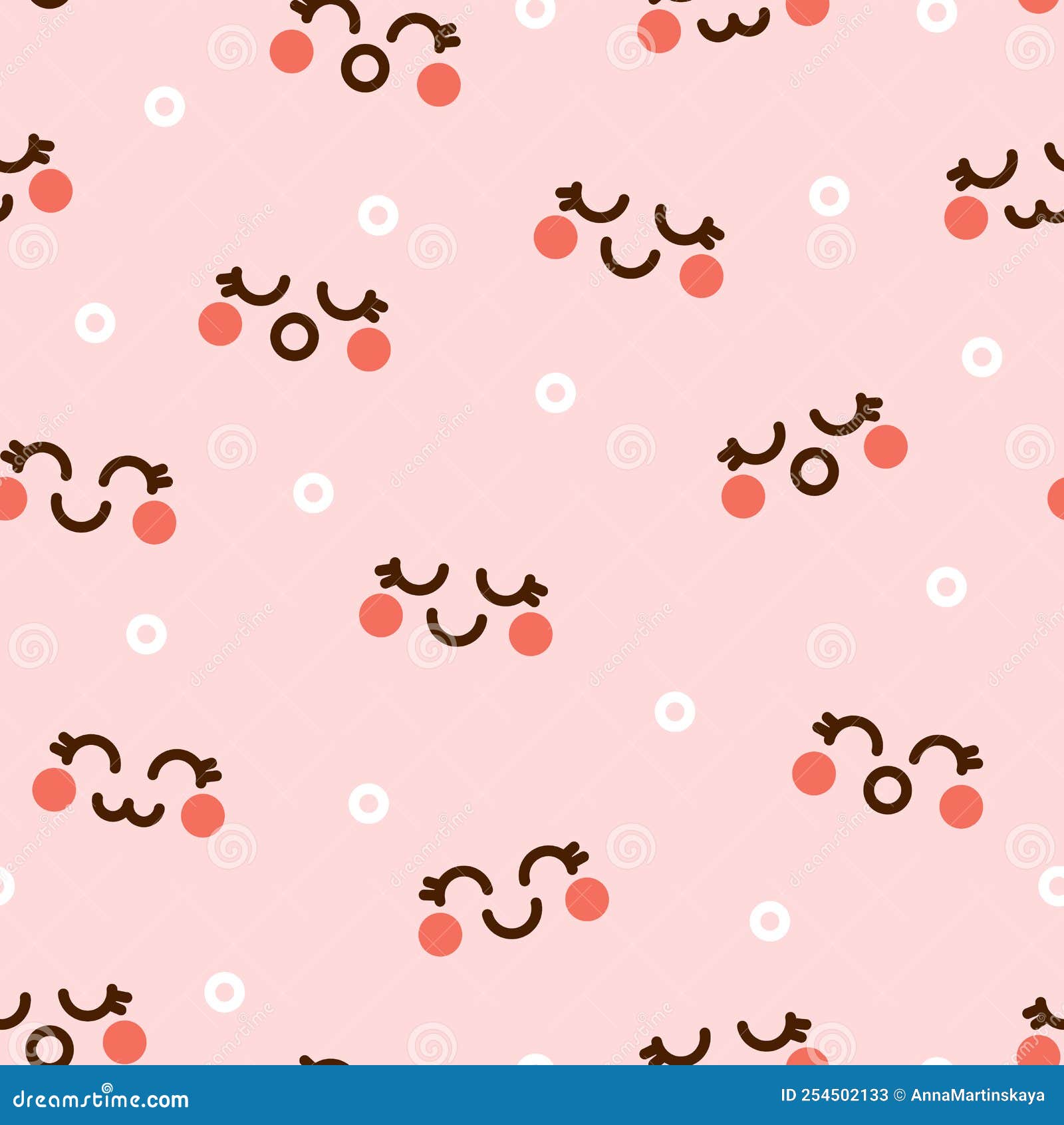 Kawaii Pink Pattern. Cute Faces Stock Vector - Illustration of emoji ...