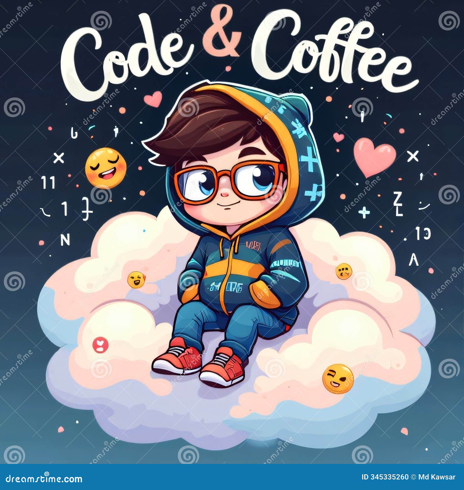Kawaii Programmer Code & Coffee T-Shirt Design Stock Illustration ...