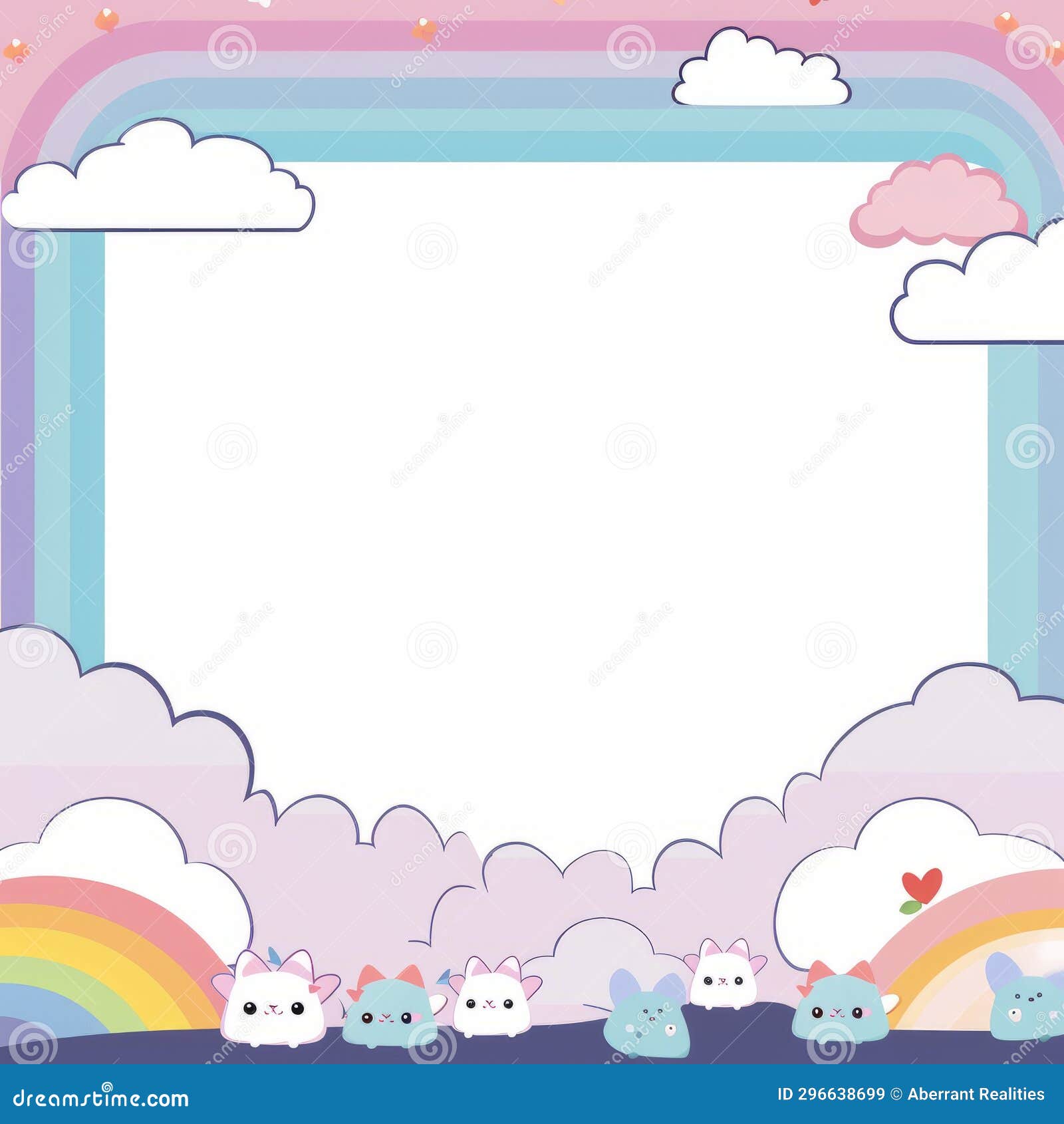 Kawaii Rainbow Border with Cute Animals and Clouds Stock Illustration ...