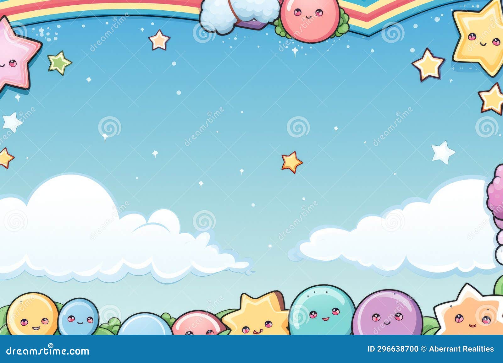 Kawaii Rainbow Border with Stars and Clouds Stock Illustration ...