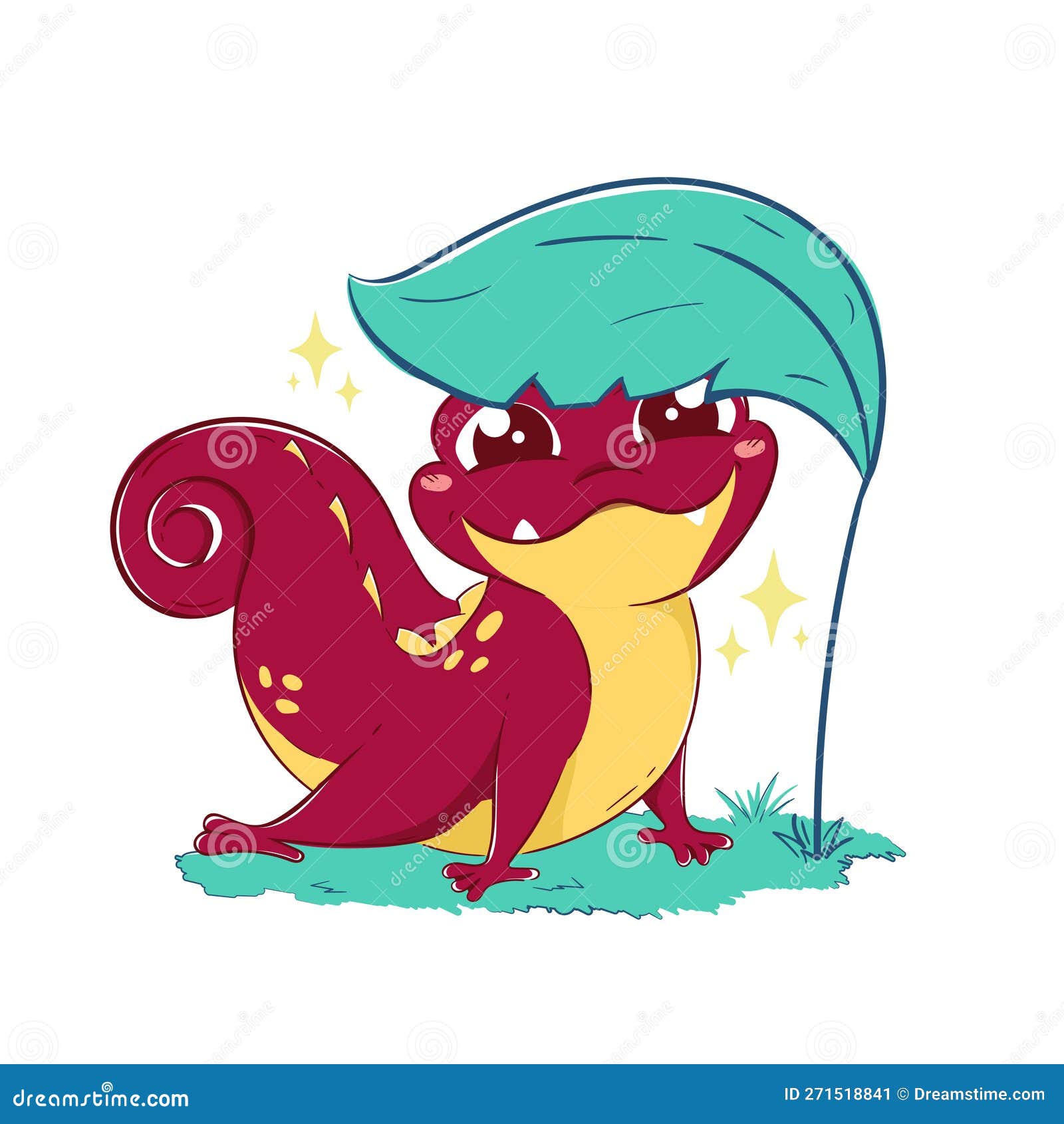 Kawaii Red Cartoon Lizard is Hiding Under a Big Leaf Stock Vector ...