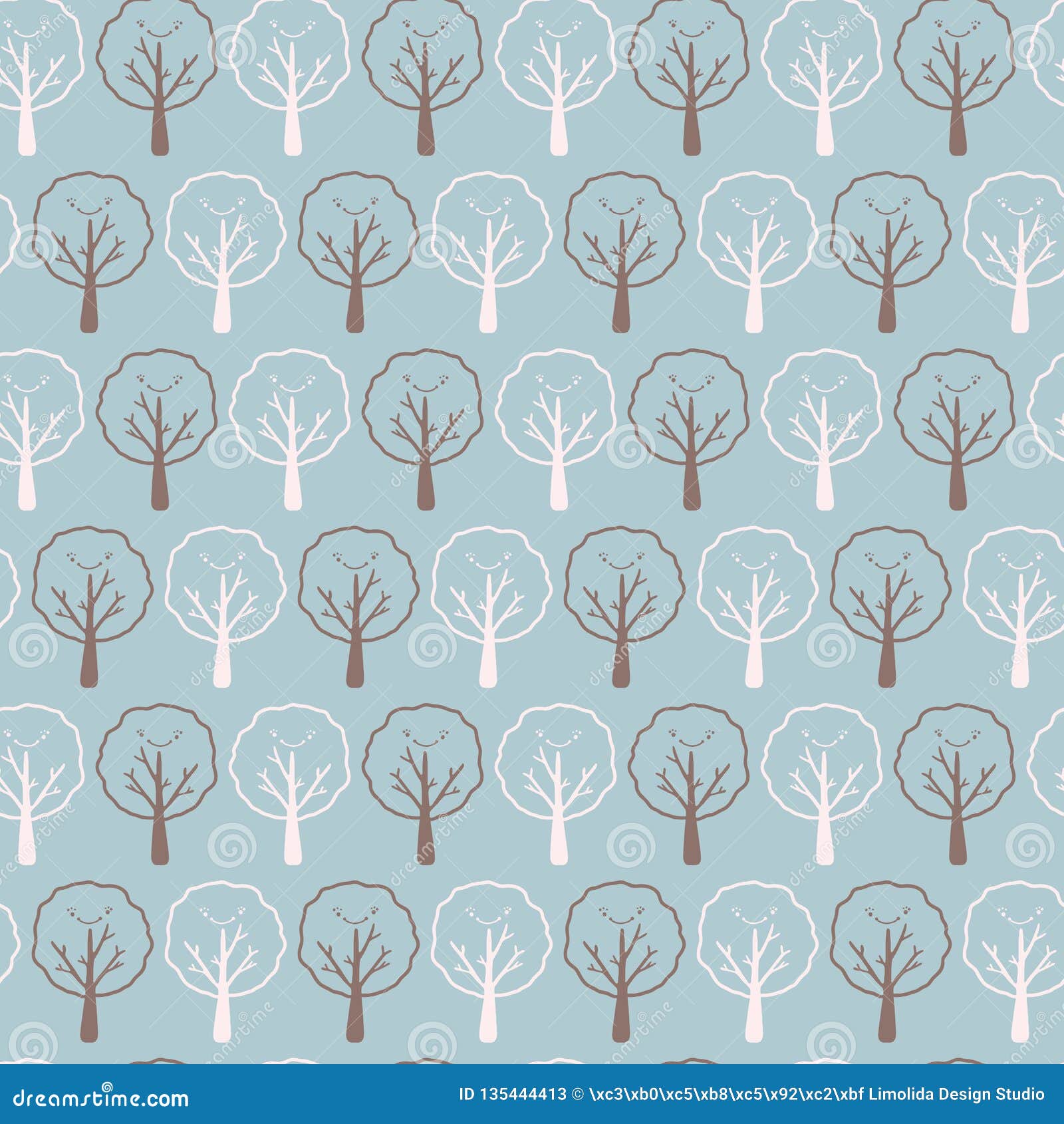 Kawaii Smiley Face Tree Seamless Vector Pattern Stock Vector ...