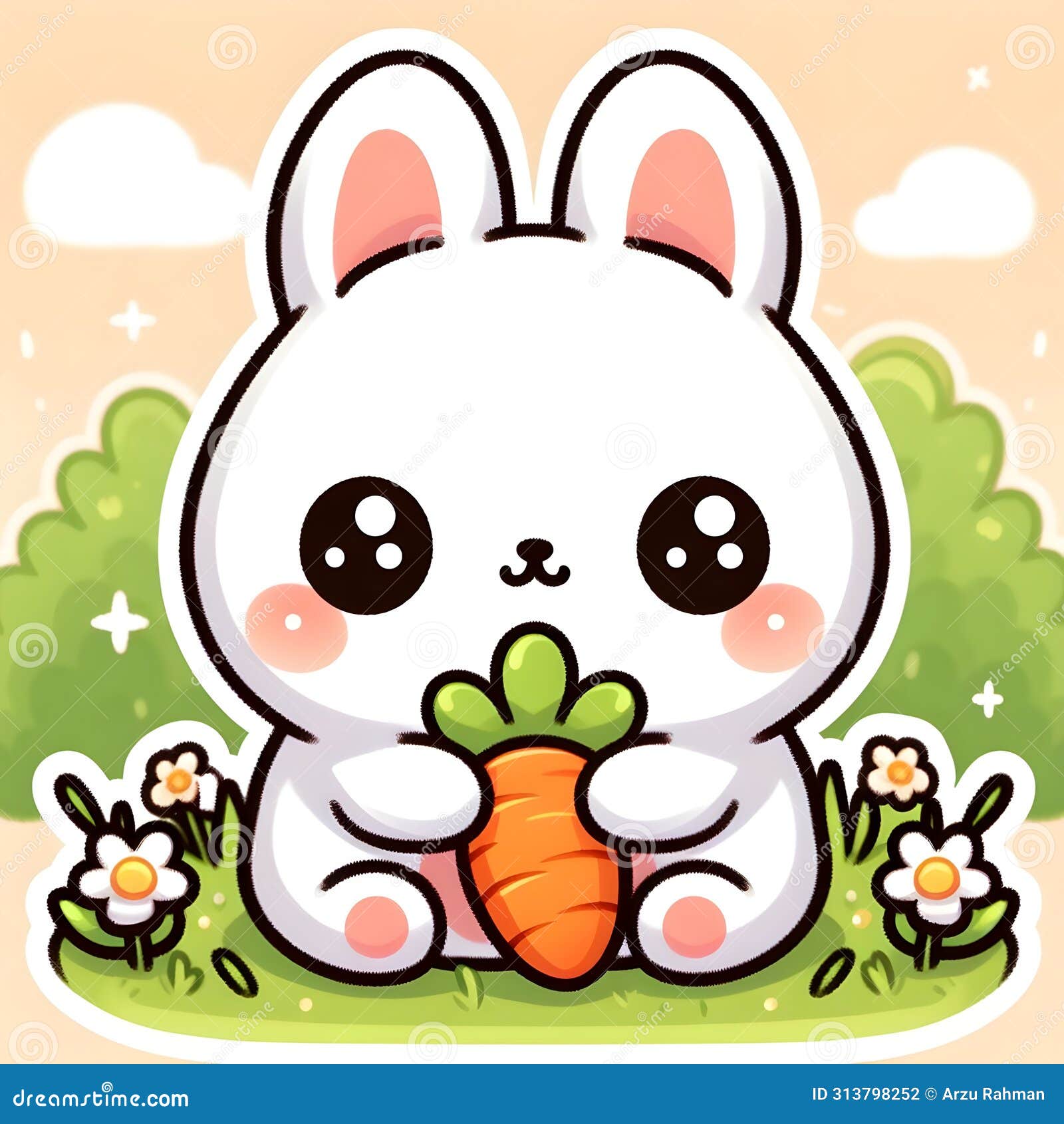 Kawaii Sticker of Cute Rabbit Stock Illustration - Illustration of ...