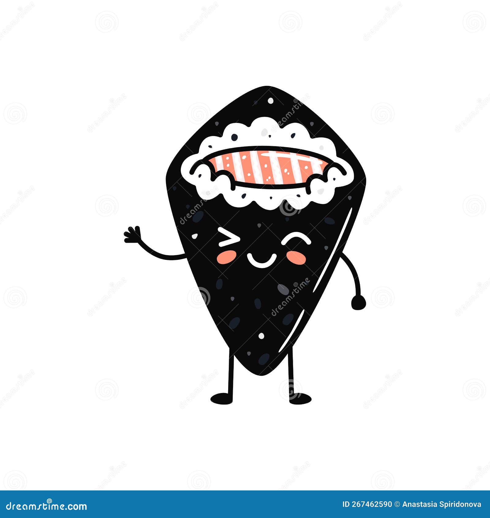 Kawaii Sushi Mascot In Cartoon Style Cute Temaki With Salmon For Menu