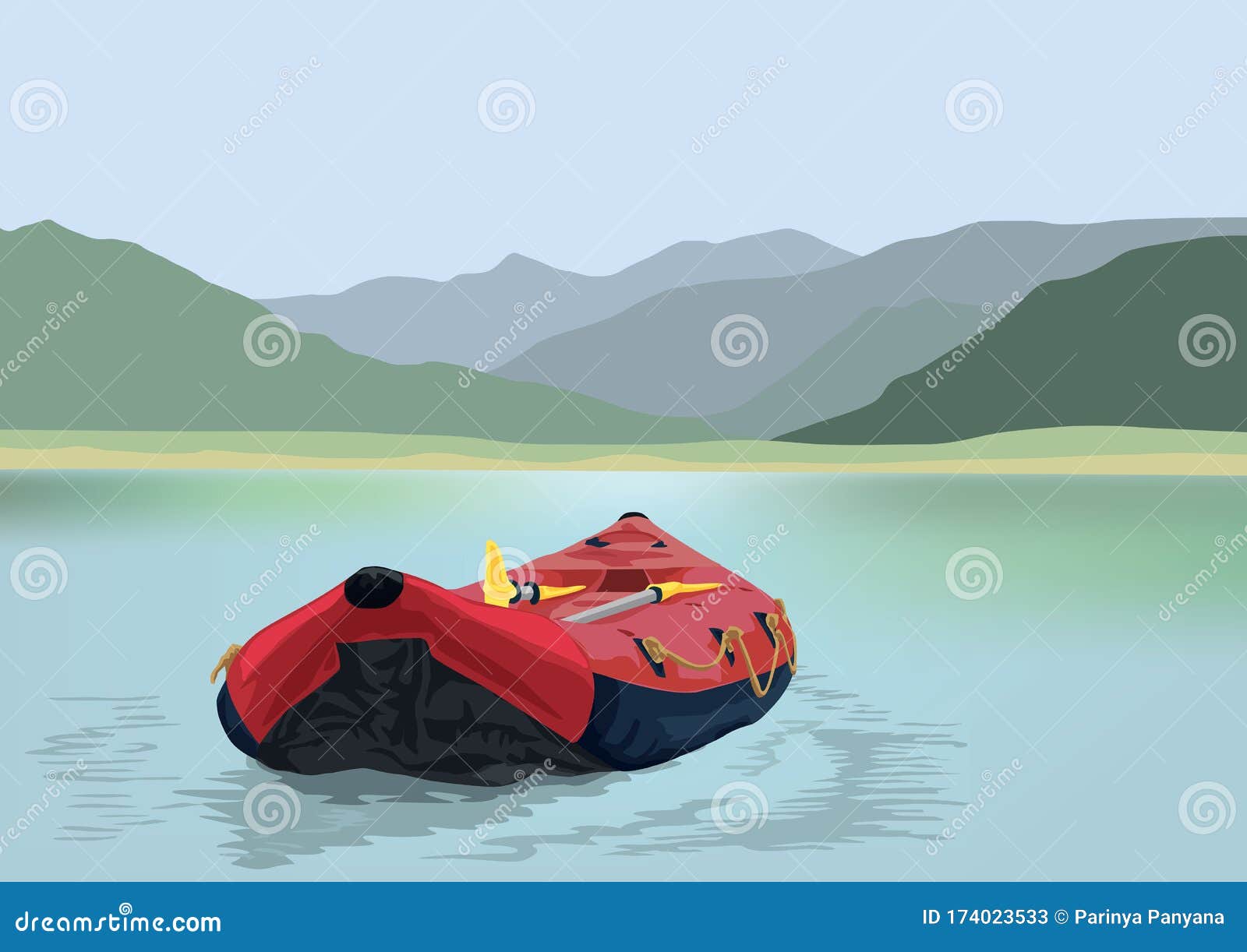 Kayak Boat on the leak stock illustration. Illustration of tree - 174023533