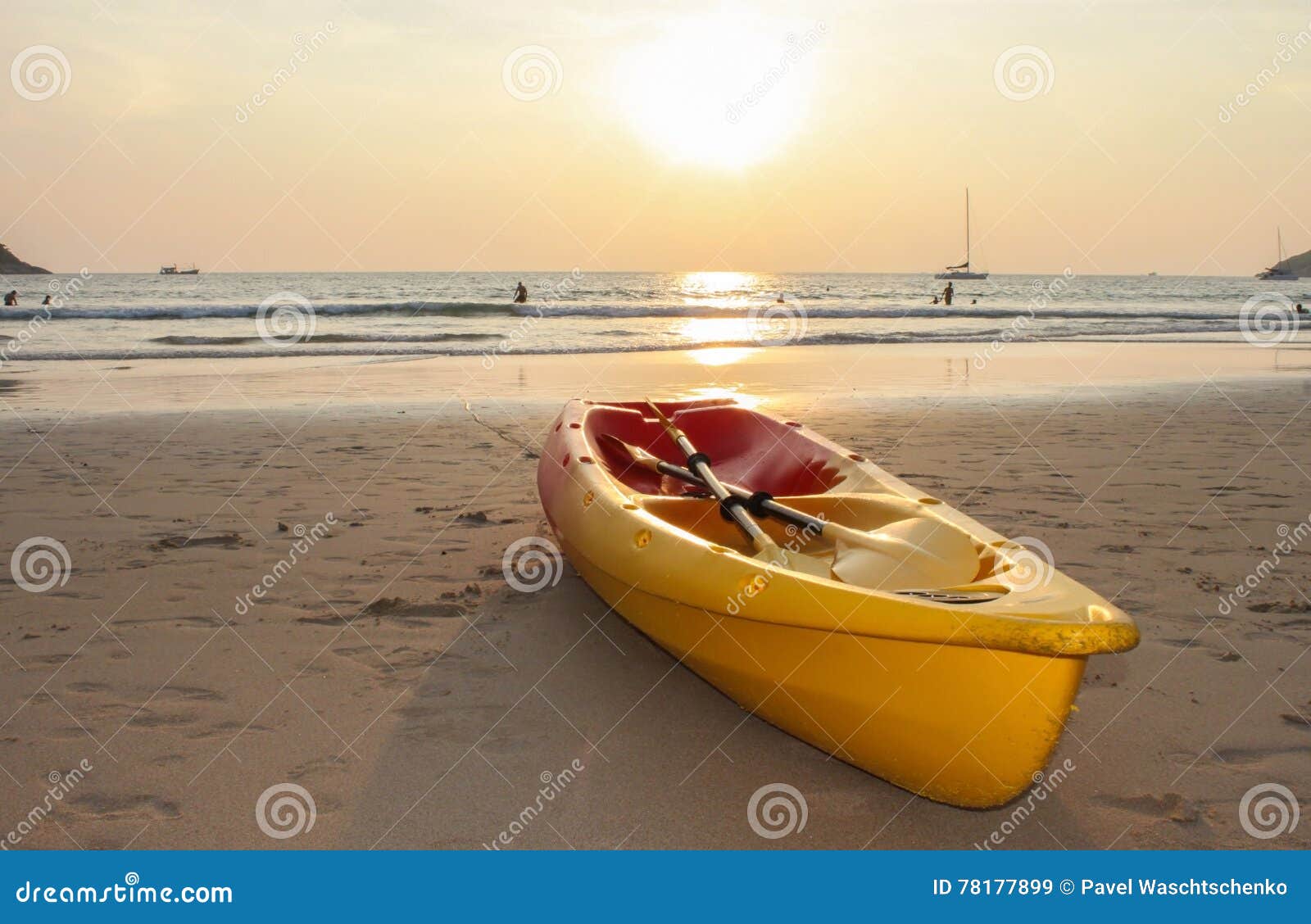 Kayak Canoe Boat on the Beach during Sunset Stock Image - Image of ...