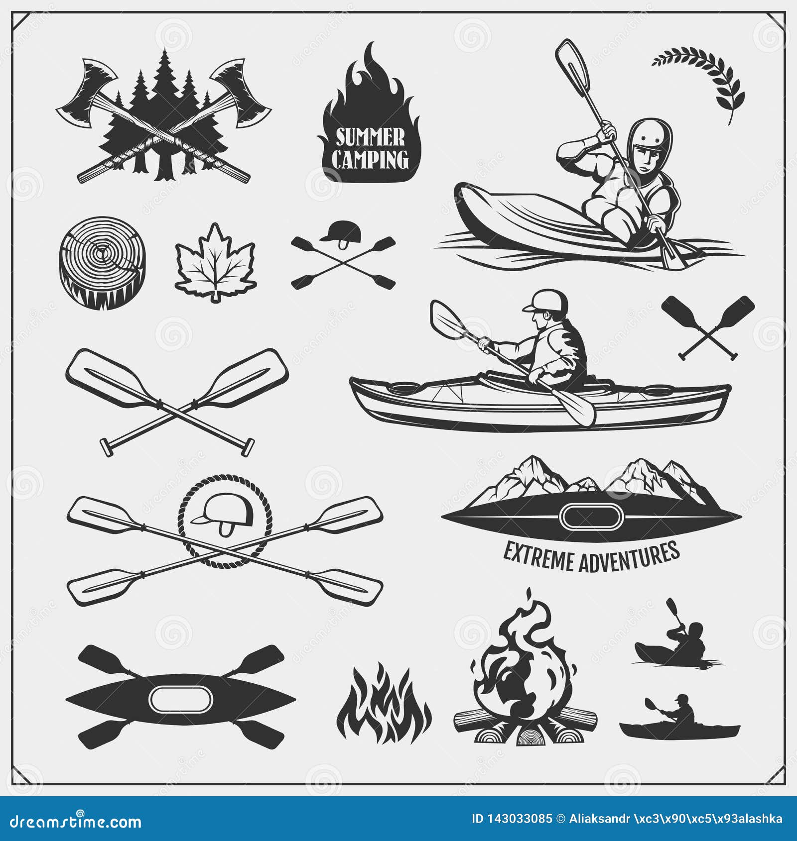 Kayak and Canoe Emblems, Labels, Badges and Design Elements. Print ...