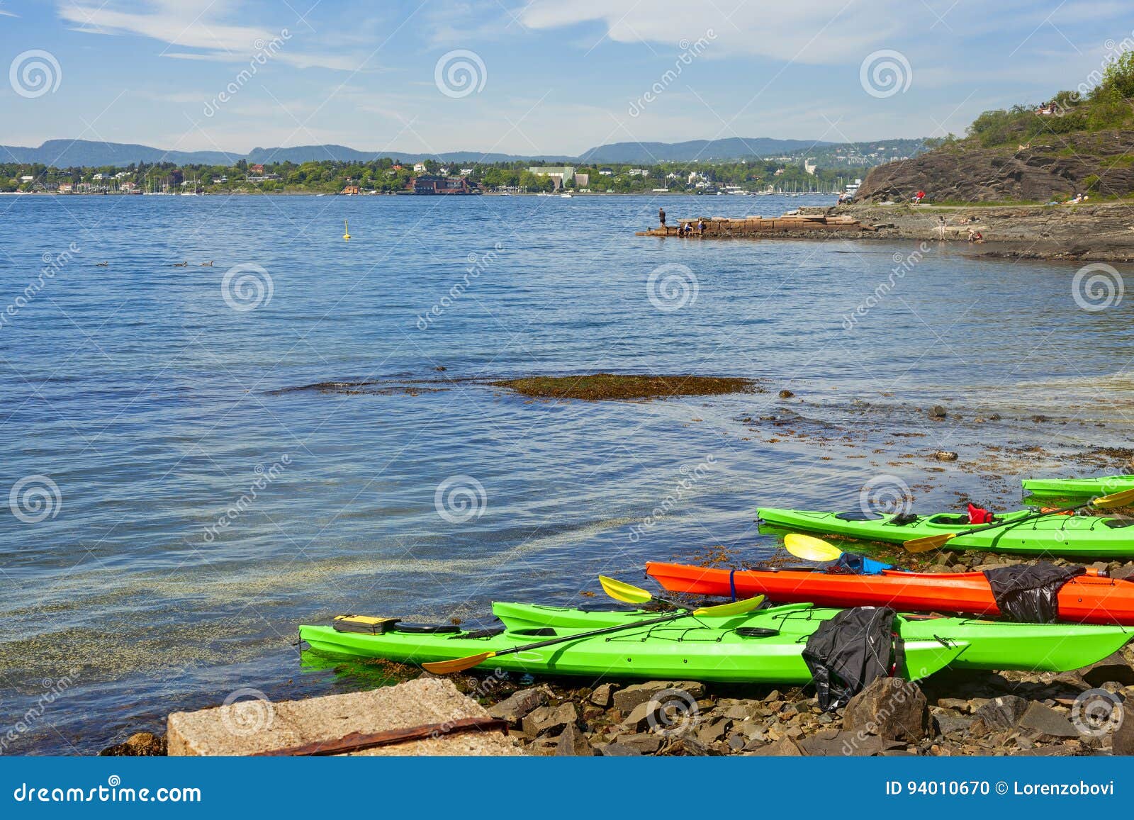 Kayak on the Coast in the Island of Hovedoya Stock Photo - Image of ...