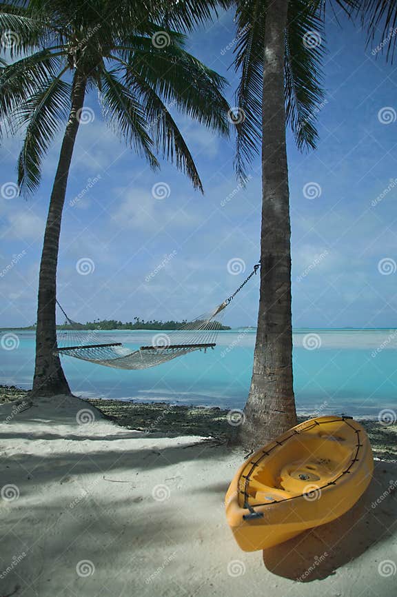 Kayak and Hammock on a Tropical Beach Stock Image - Image of coastline ...