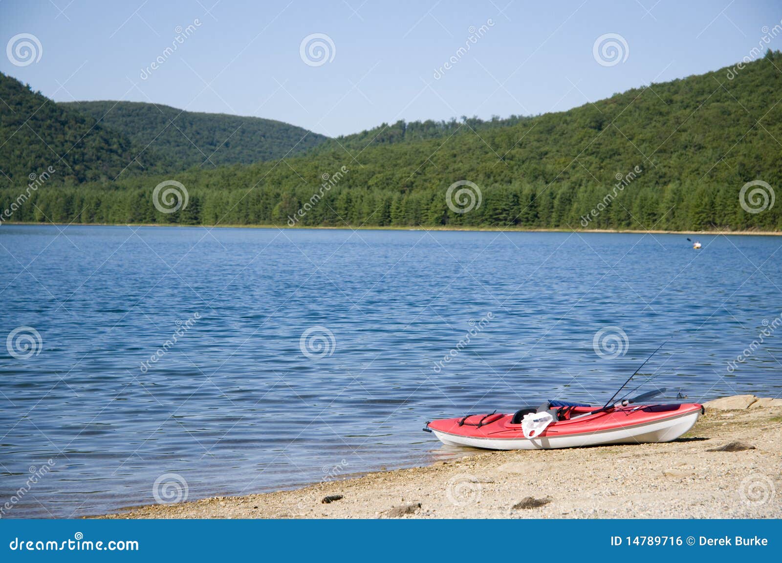 Kayak on Lake Beach stock photo. Image of beach, forest - 14789716