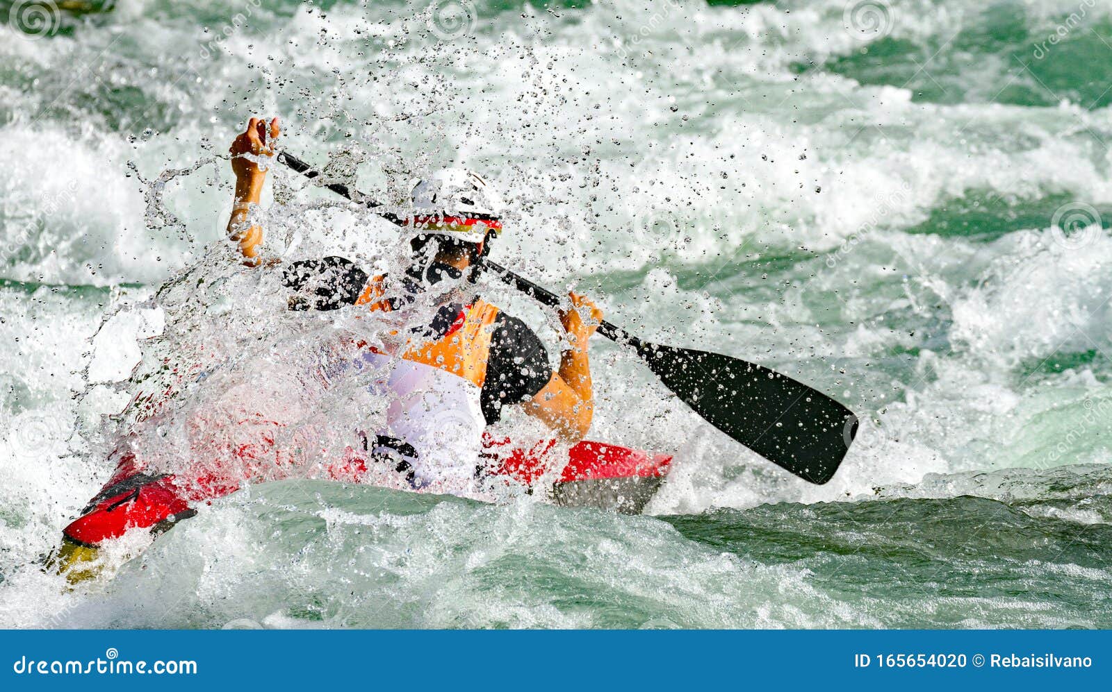 Kayak in the rapids stock photo. Image of river, activity - 165654020