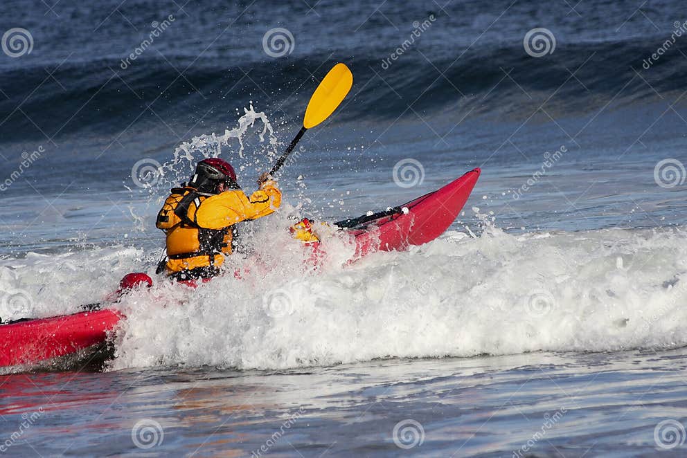 Kayaker in Action Fighting the Wave on Kayak Stock Image - Image of ...