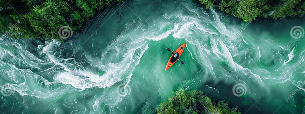 A Kayaker Floats on a Fast River Current Stock Image - Image of outdoor ...