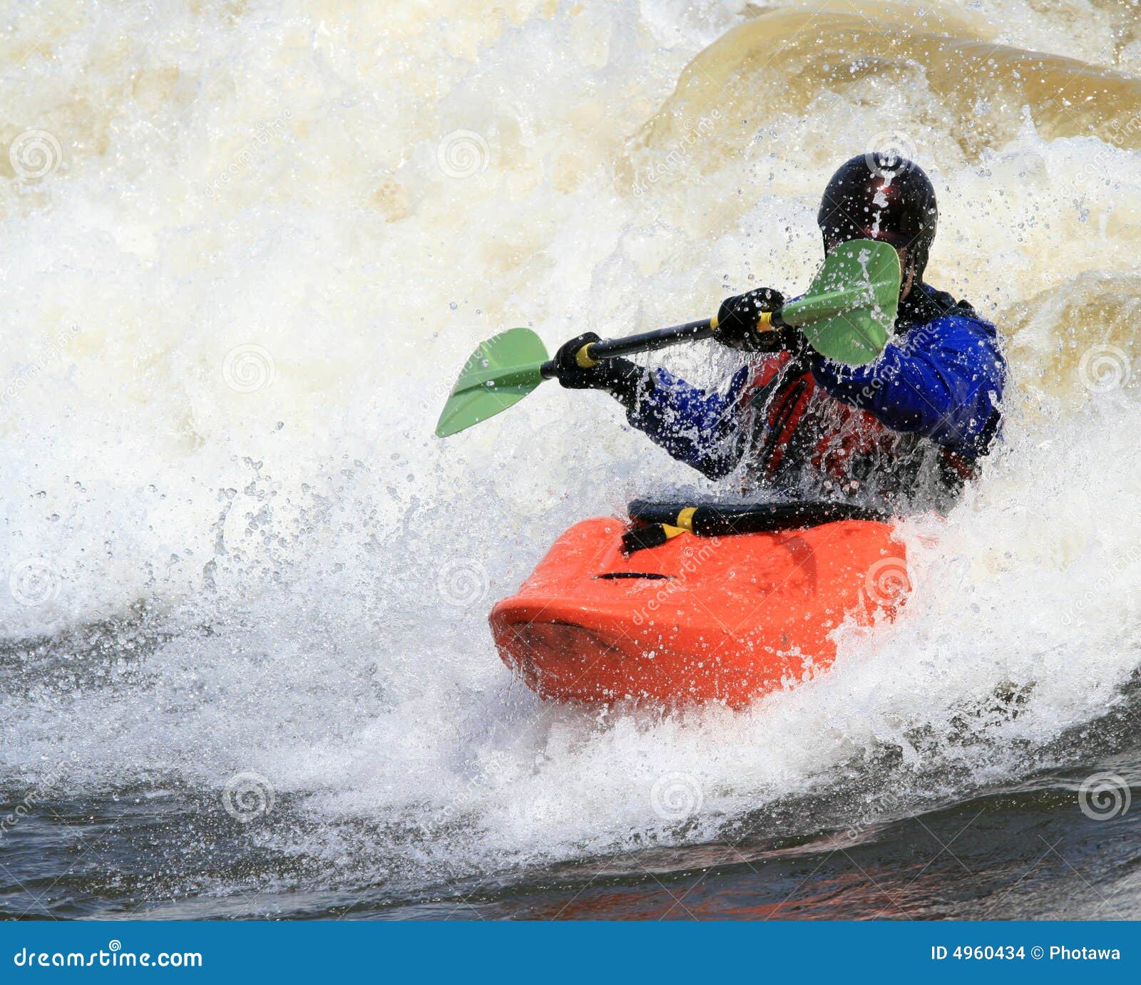 Kayaker with Paddle Up stock photo. Image of freestyle - 4960434