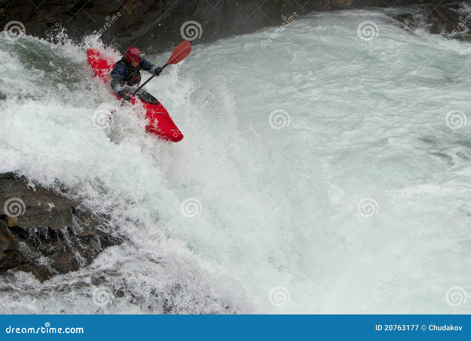 Kayaker in the waterfall stock image. Image of rapid - 20763177