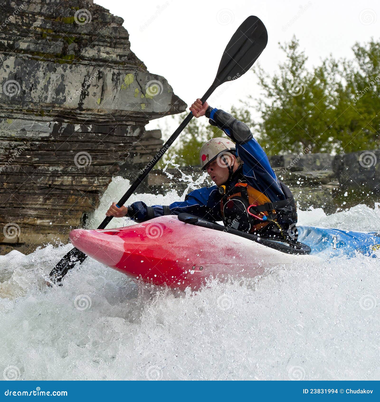 Kayaker in the waterfall stock photo. Image of challenge - 23831994