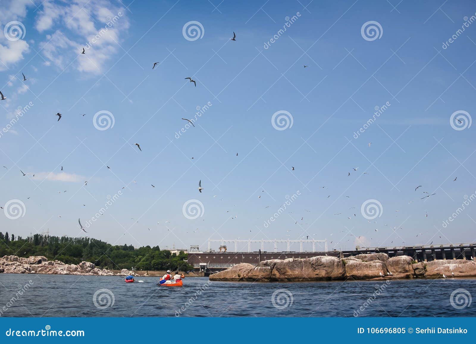 Kayaking on the Dnieper River in the Dam of the Dam Stock Image - Image ...