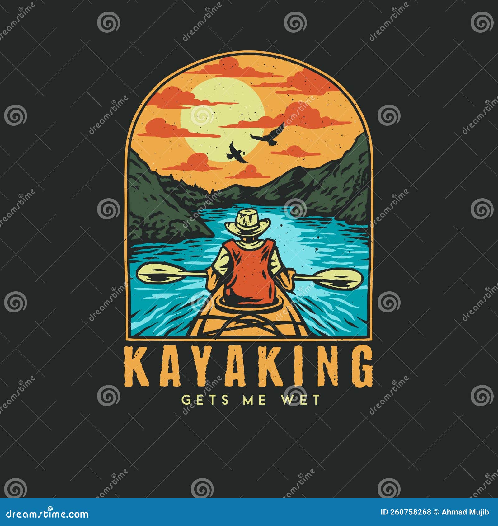 Kayaking Graphic Design, Hand Drawn Line Style with Digital Color Stock ...
