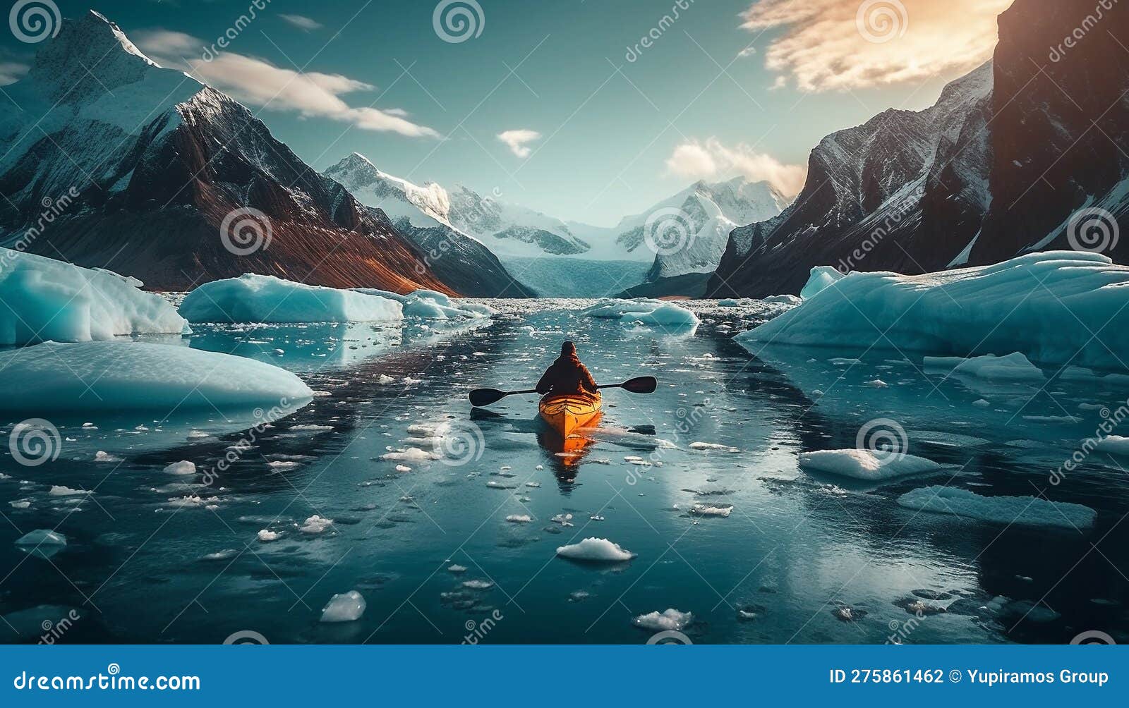 Kayaking Men Paddle through Tranquil Arctic Landscape Generated by AI ...