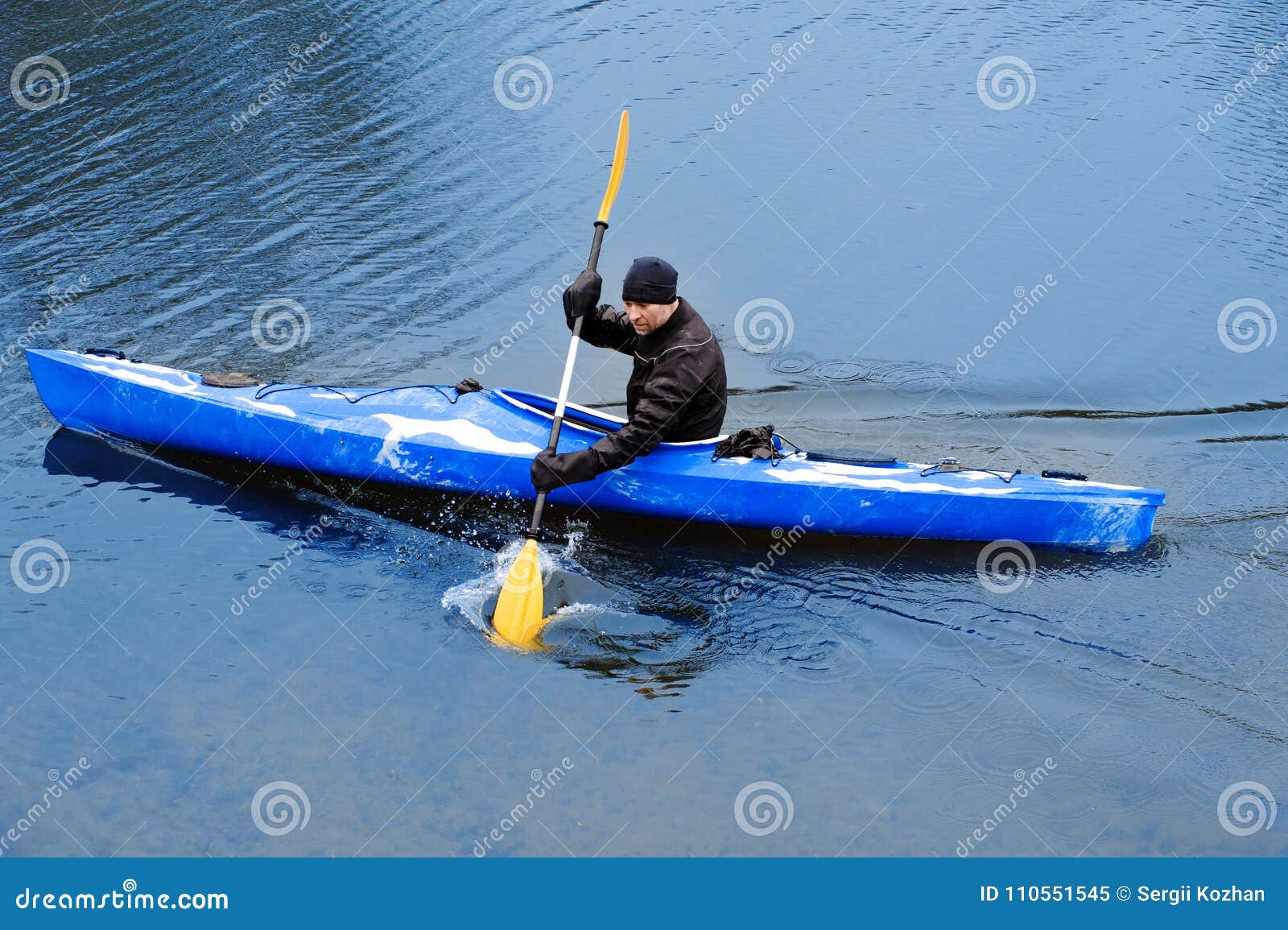 Kayaking on the River, Back View Stock Image - Image of nature, blue ...