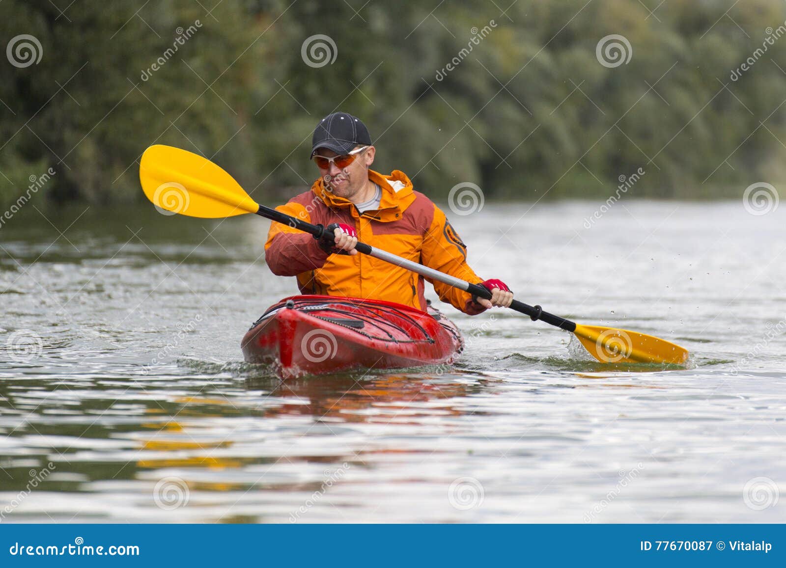 Kayaking on the river. stock image. Image of outdoor - 77670087