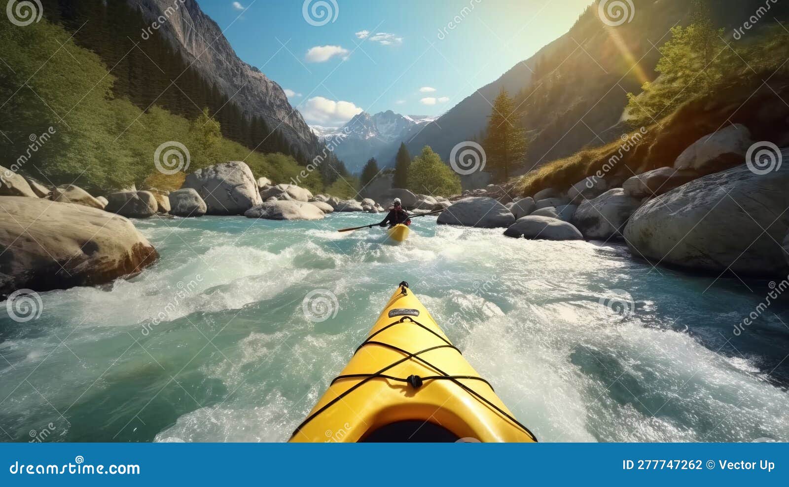 Kayaking in Whitewater Rapids of Mountains River Wide. Generative AI ...