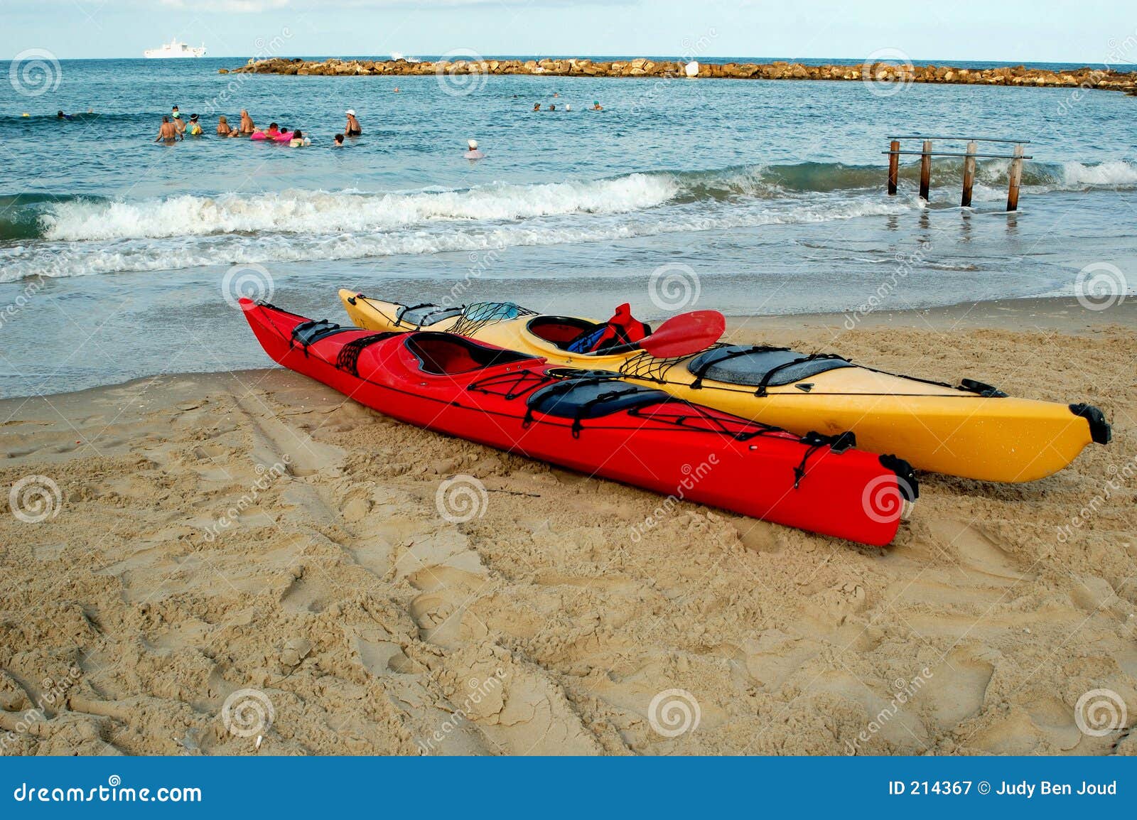 Kayaks stock image. Image of beach, yellow, textures, waves - 214367