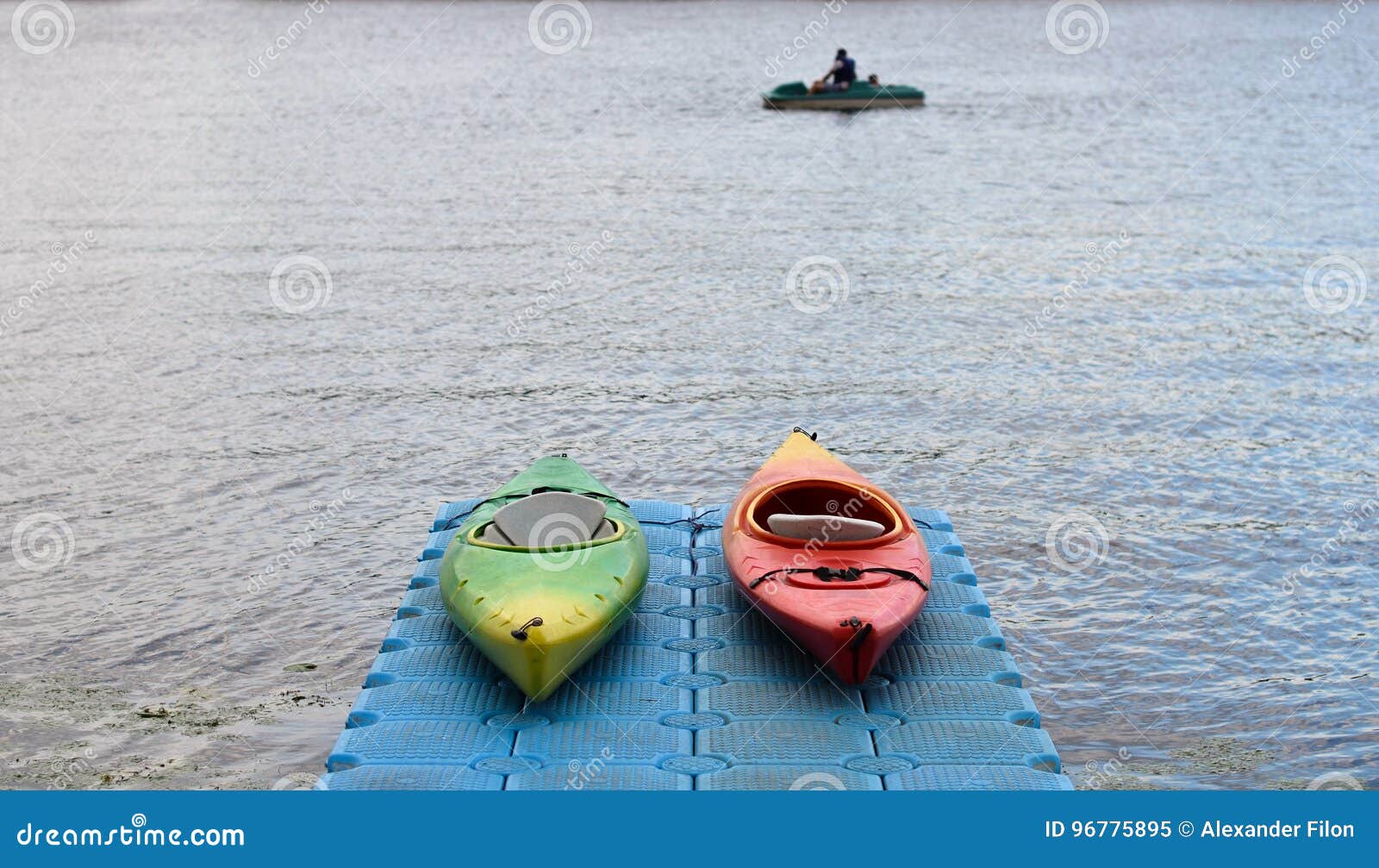 Kayaks on plastic pontoon stock image. Image of holiday - 96775895