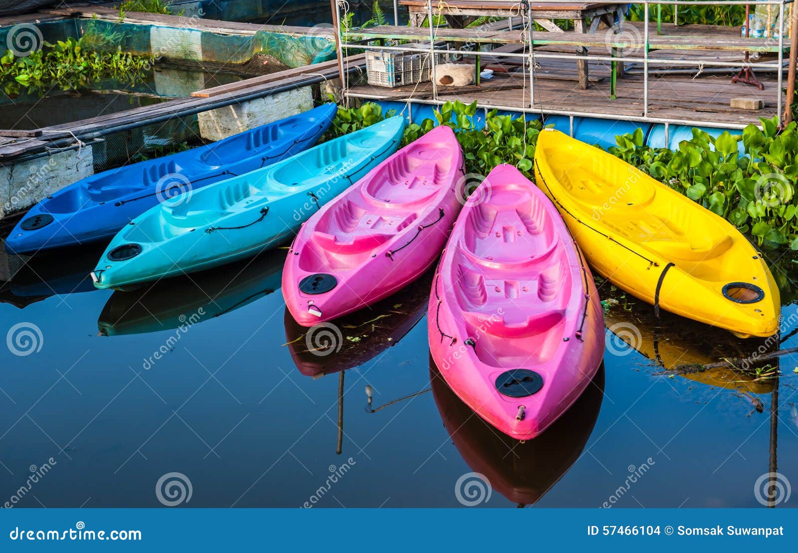 Kayaks in river Colorful stock photo. Image of rowboat - 57466104
