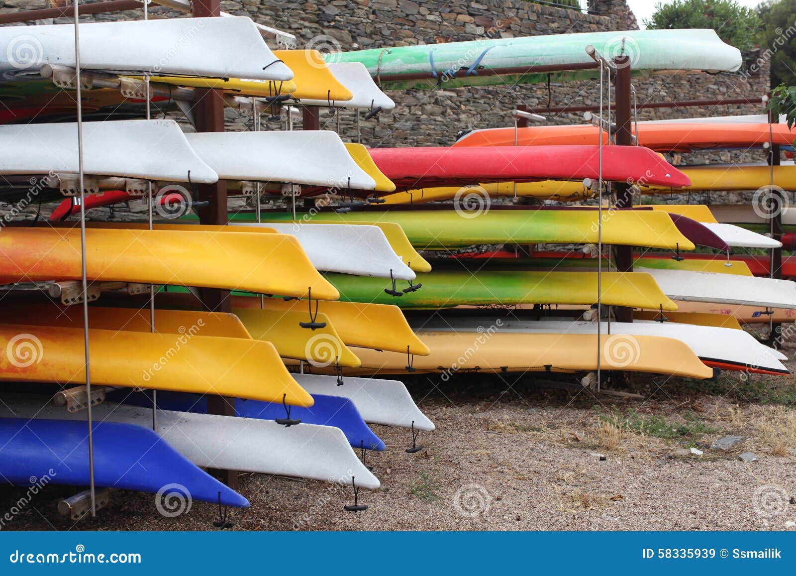 Kayaks in stack stock image. Image of plastic, recreation - 58335939