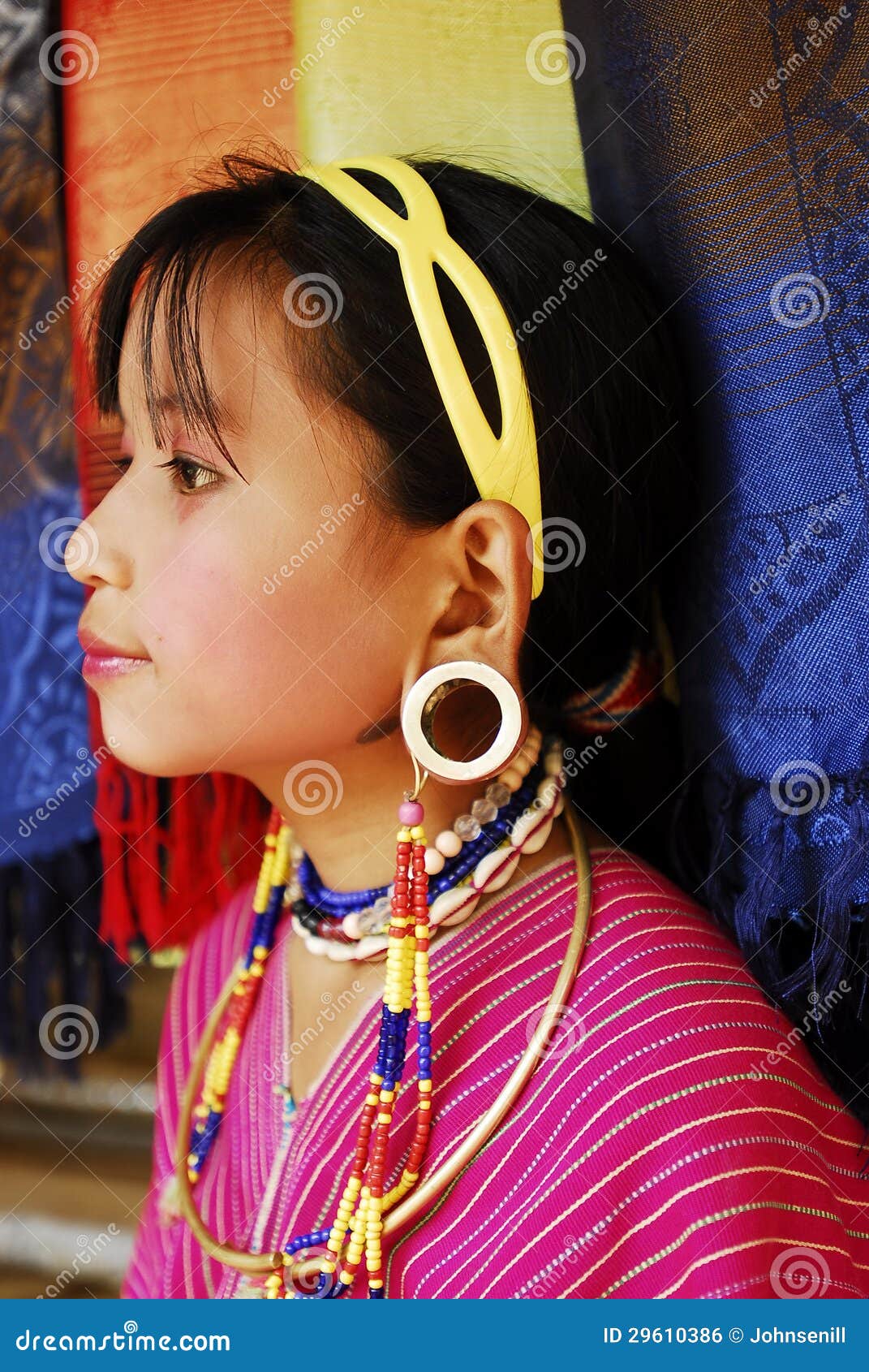 Kayan Girl In Bright Traditional National Clothes In Padaung Tribe ...