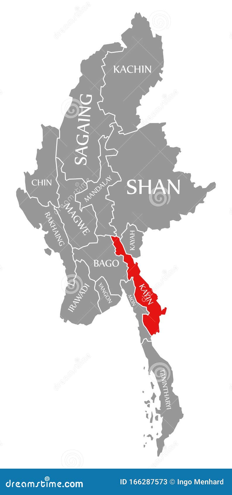Kayin Red Highlighted in Map of Myanmar Stock Illustration ...