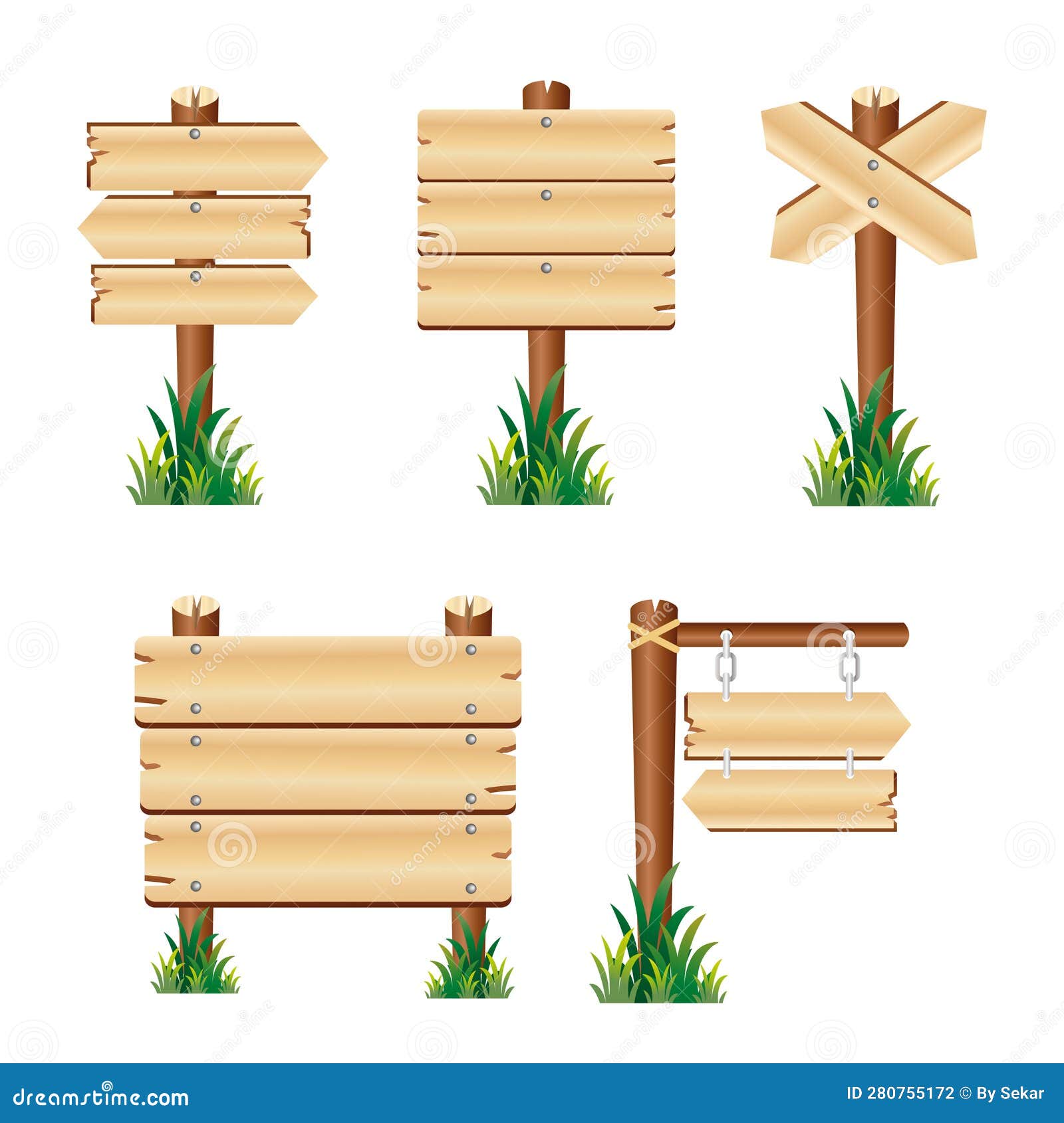 Bundle of Sign Boards in Green Grass. Wooden Plank Road Signs, Wood ...