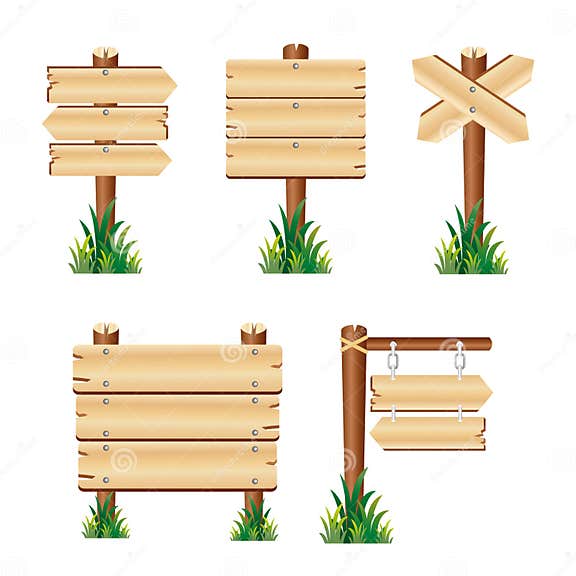 Bundle of Sign Boards in Green Grass. Wooden Plank Road Signs, Wood ...