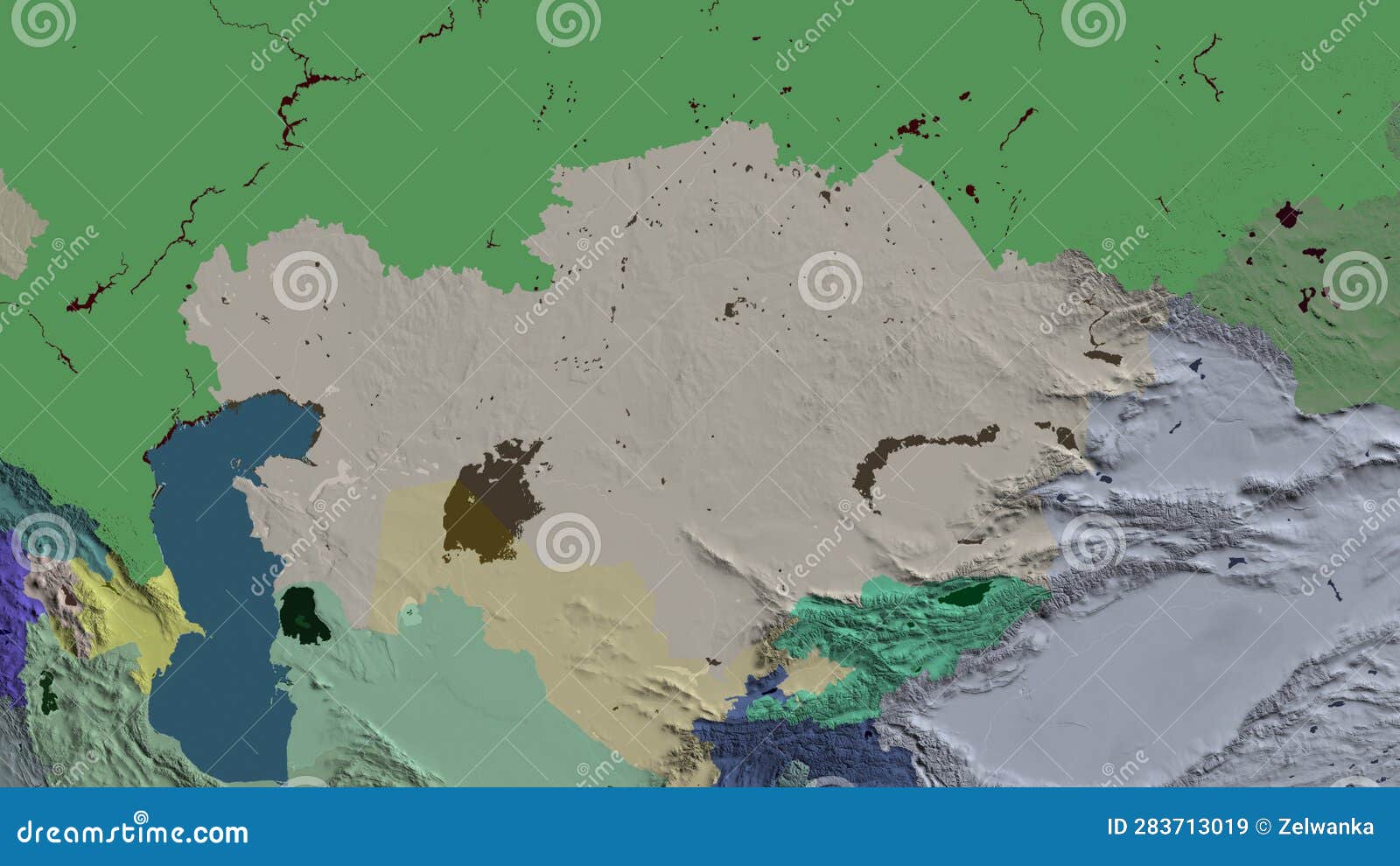 Kazakhstan Area. Administrative Map Stock Illustration - Illustration ...