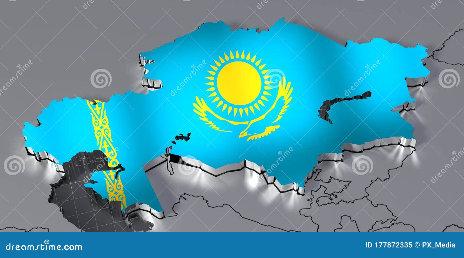 Kazakhstan - Borders and Flag Stock Illustration - Illustration of ...