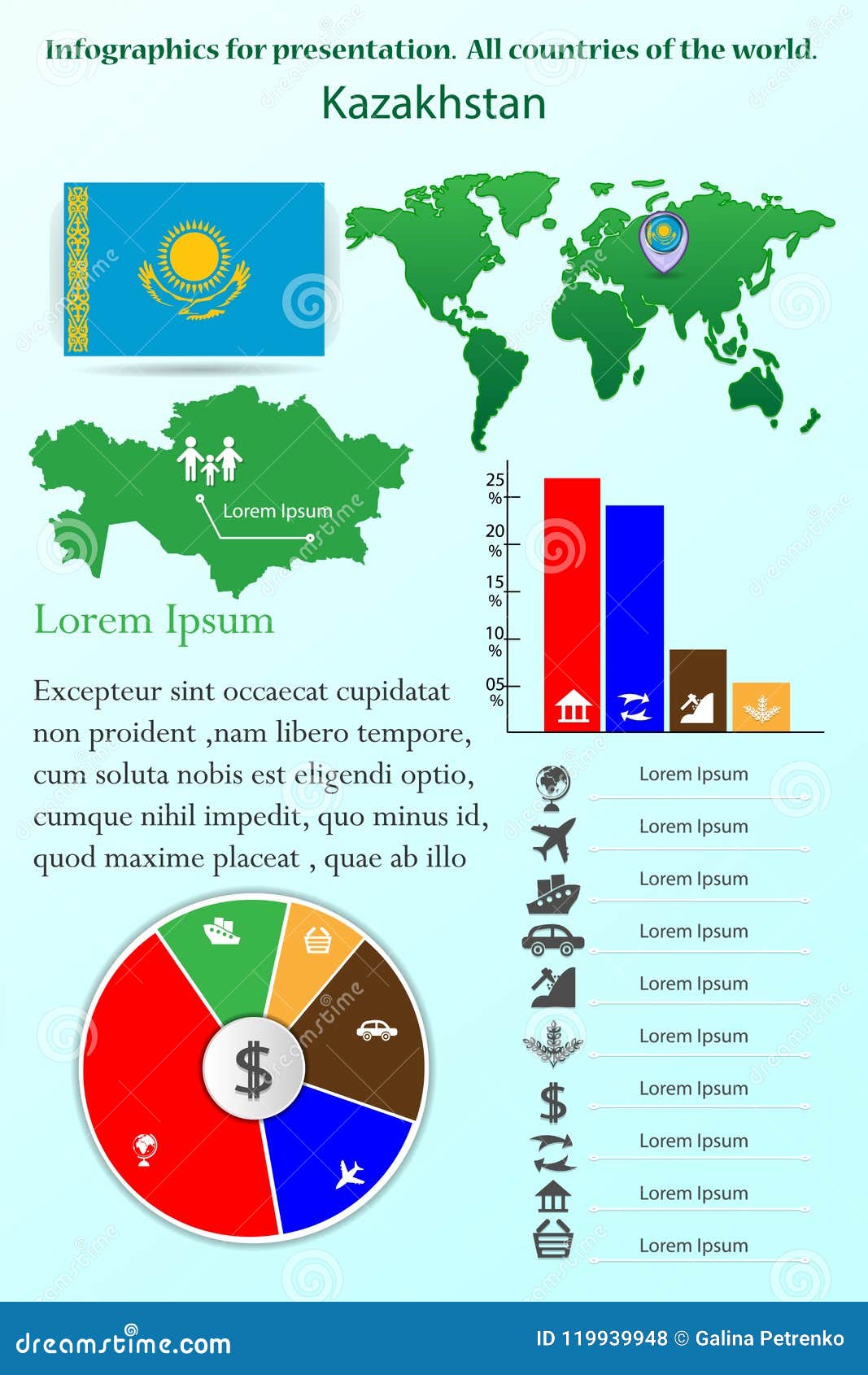 Kazakhstan. Infographics for Presentation Stock Illustration ...