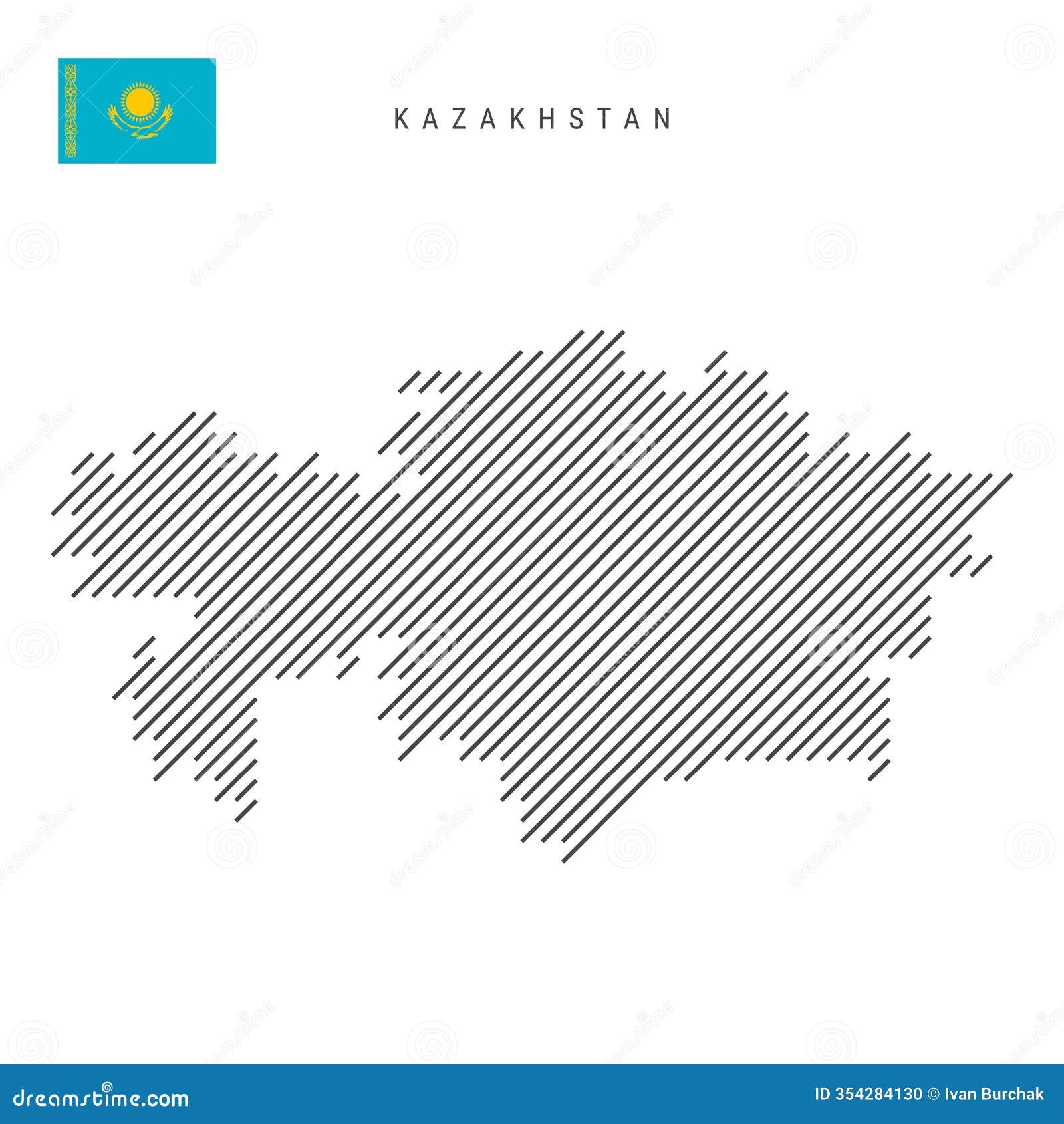 Kazakhstan Map from Pattern of Black Slanted Parallel Lines. Flat ...
