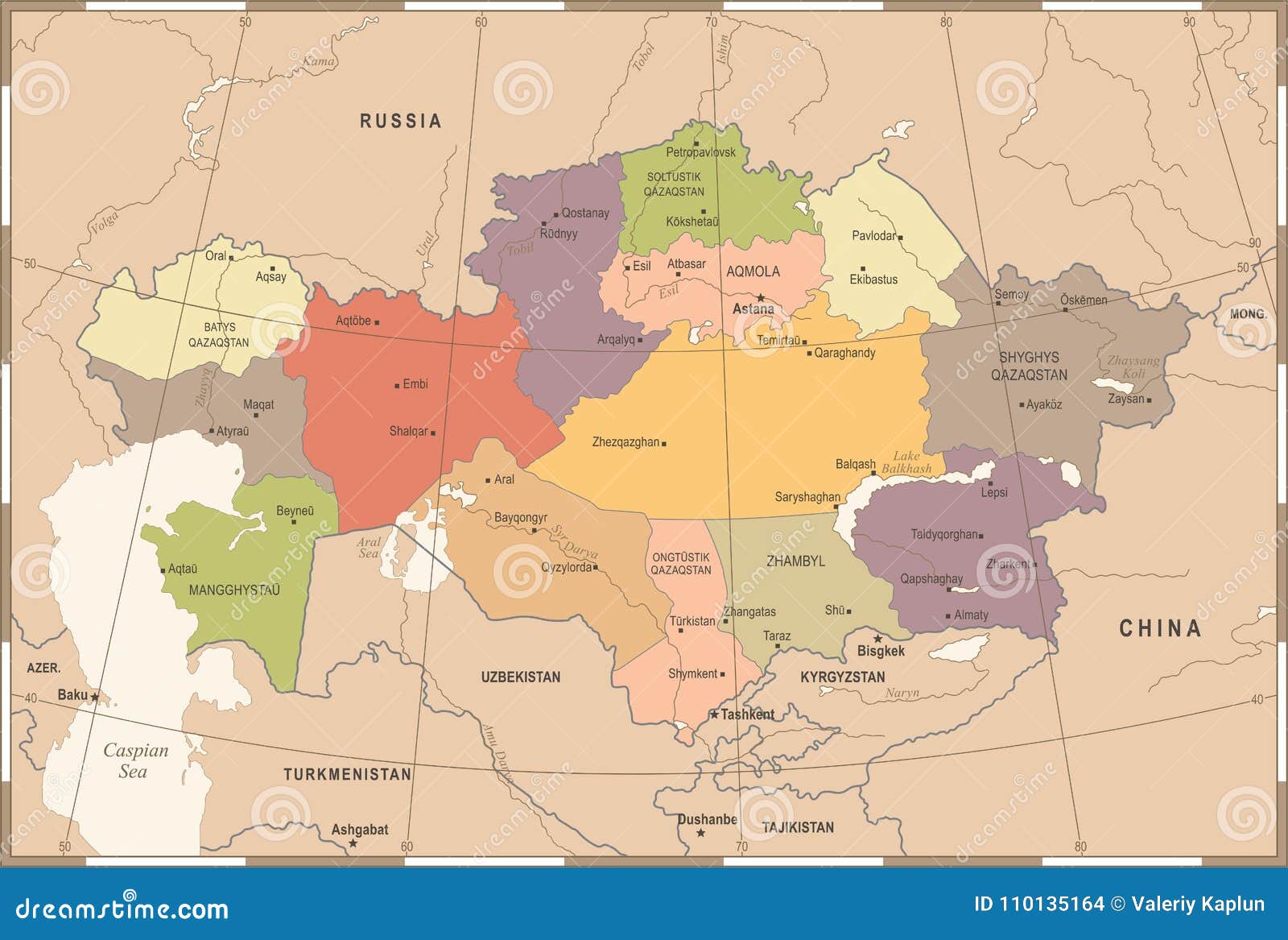 Taraz City Republic Of Kazakhstan, Jambyl Region Map Vector ...