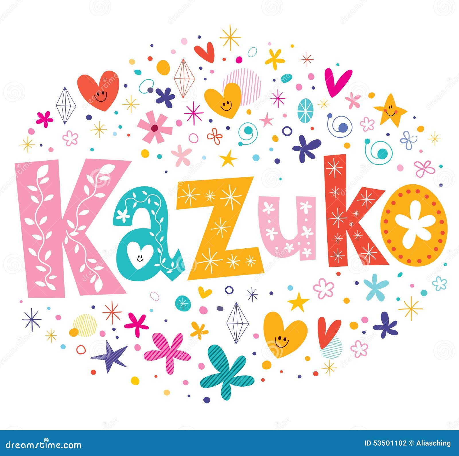 Kazuko Girls Name Decorative Lettering Type Design Stock Vector ...