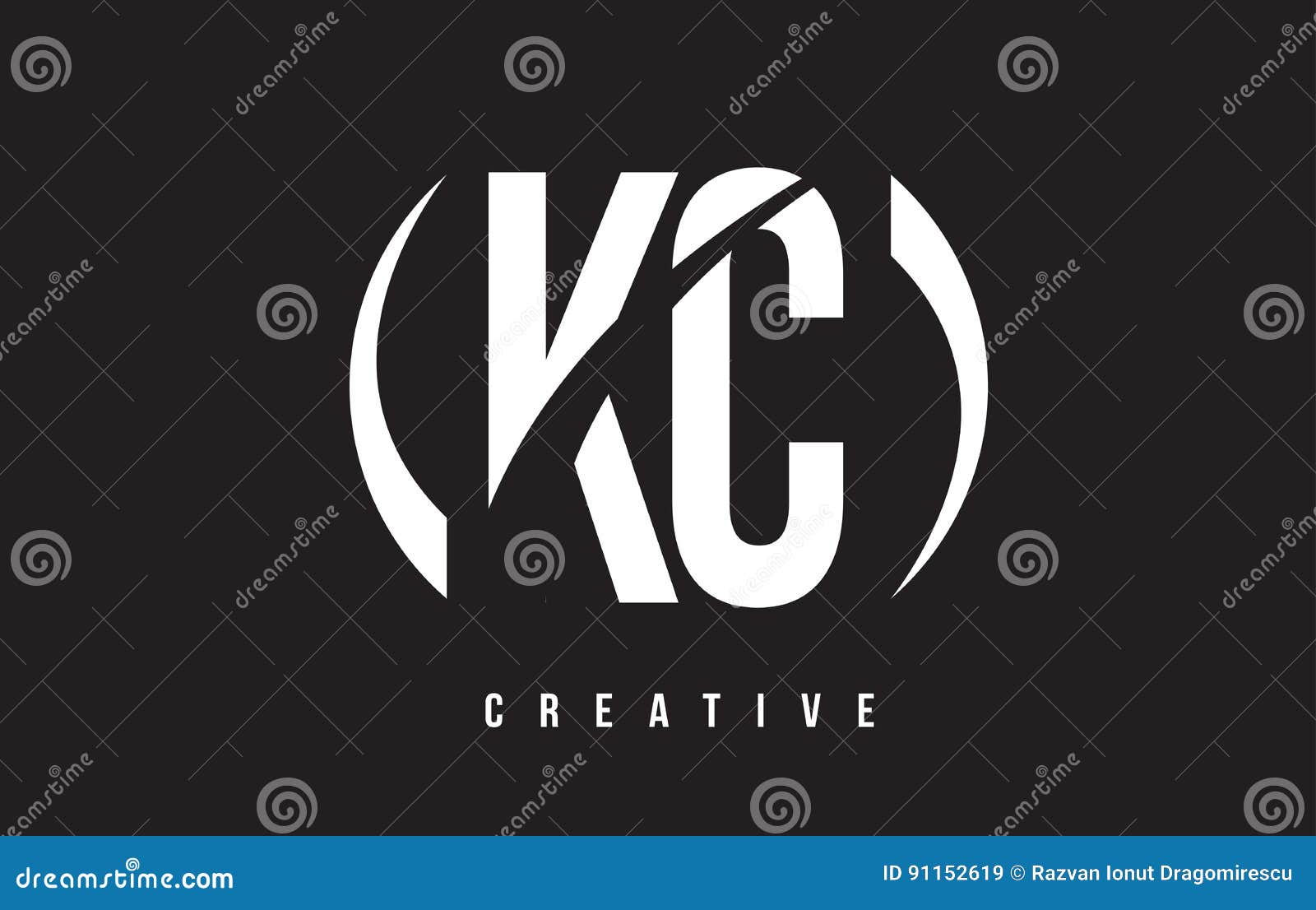 KC K C White Letter Logo Design with Black Background. Stock Vector ...