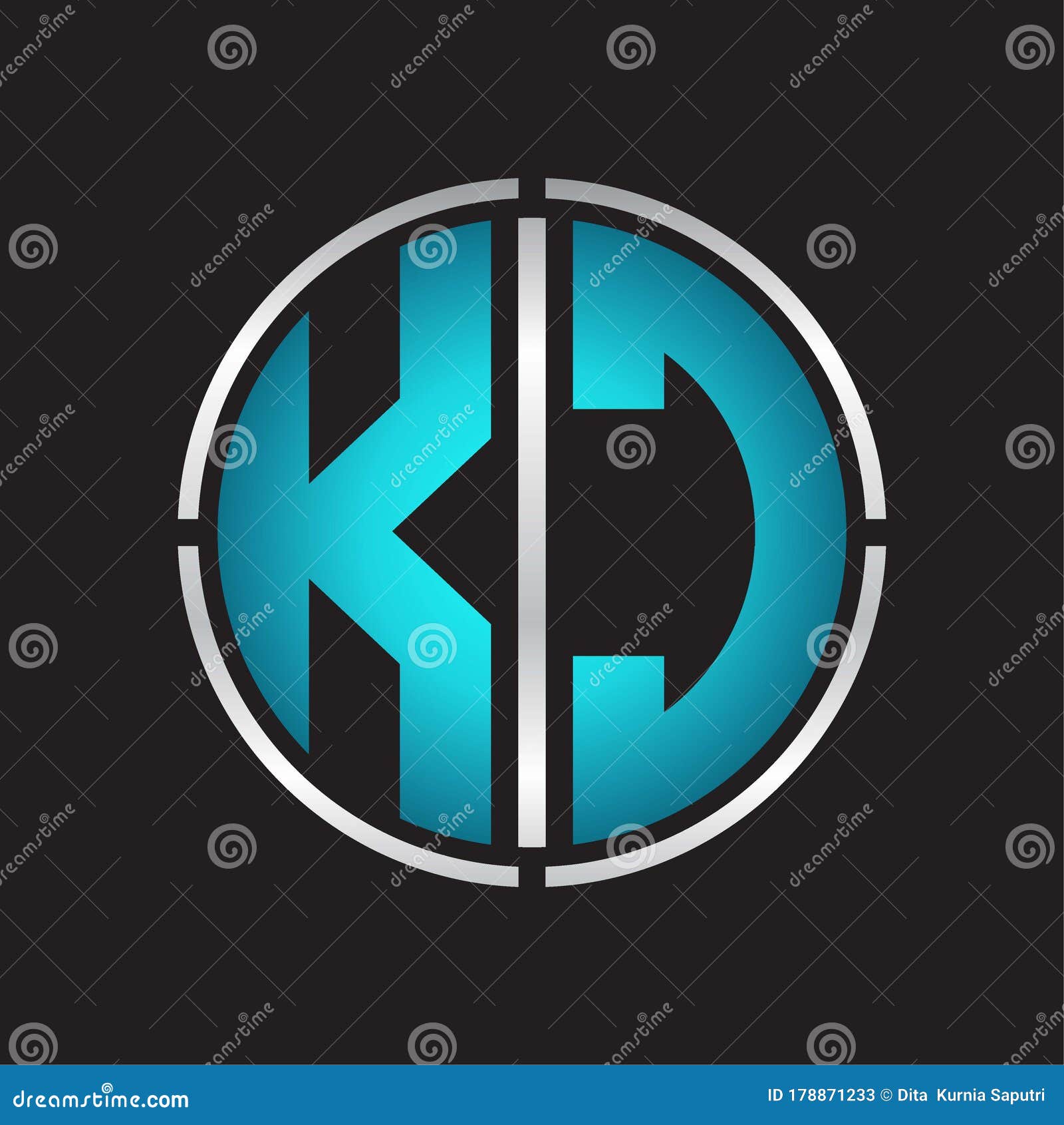 KC Logo Initial with Circle Line Cut Design Template on Blue Colors ...