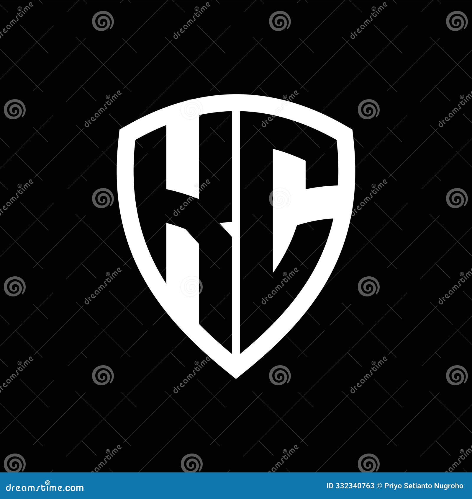 KC Monogram Logo with Bold Letters Shield Shape with Black and White ...