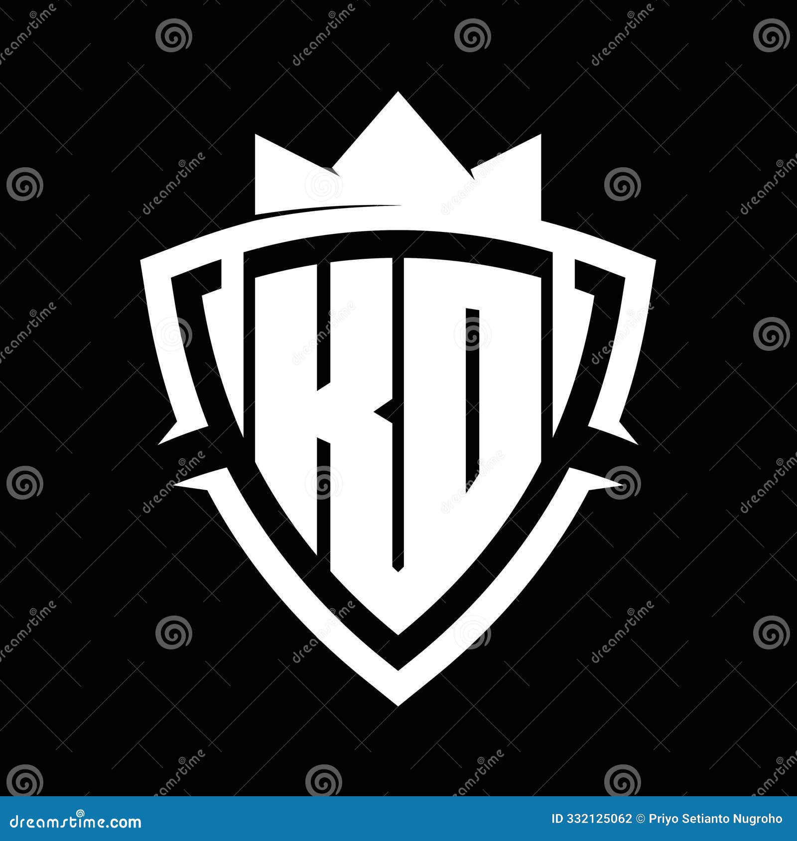 KD Letter Monogram with Triangle Curve Shield Shape with Crown White ...