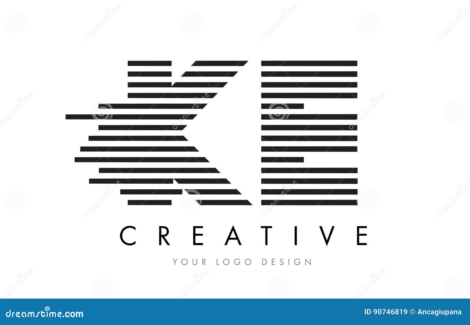 KE K E Zebra Letter Logo Design with Black and White Stripes Stock ...
